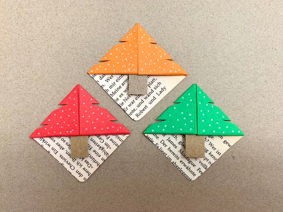 Set of 3, Origami Tree Bookmarks, Tree Bookmarks, Christmas Tree ...