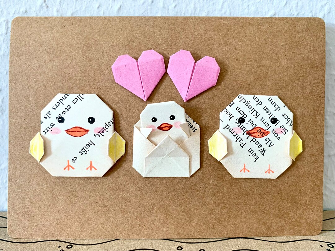 Origami Duck Family Card, Personalized Card, Your Desired Text, Origami ...