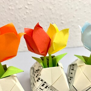 Origami 6 Tulips With 3 Vases, 6 Paper Tulips, Small Origami Tulips ...