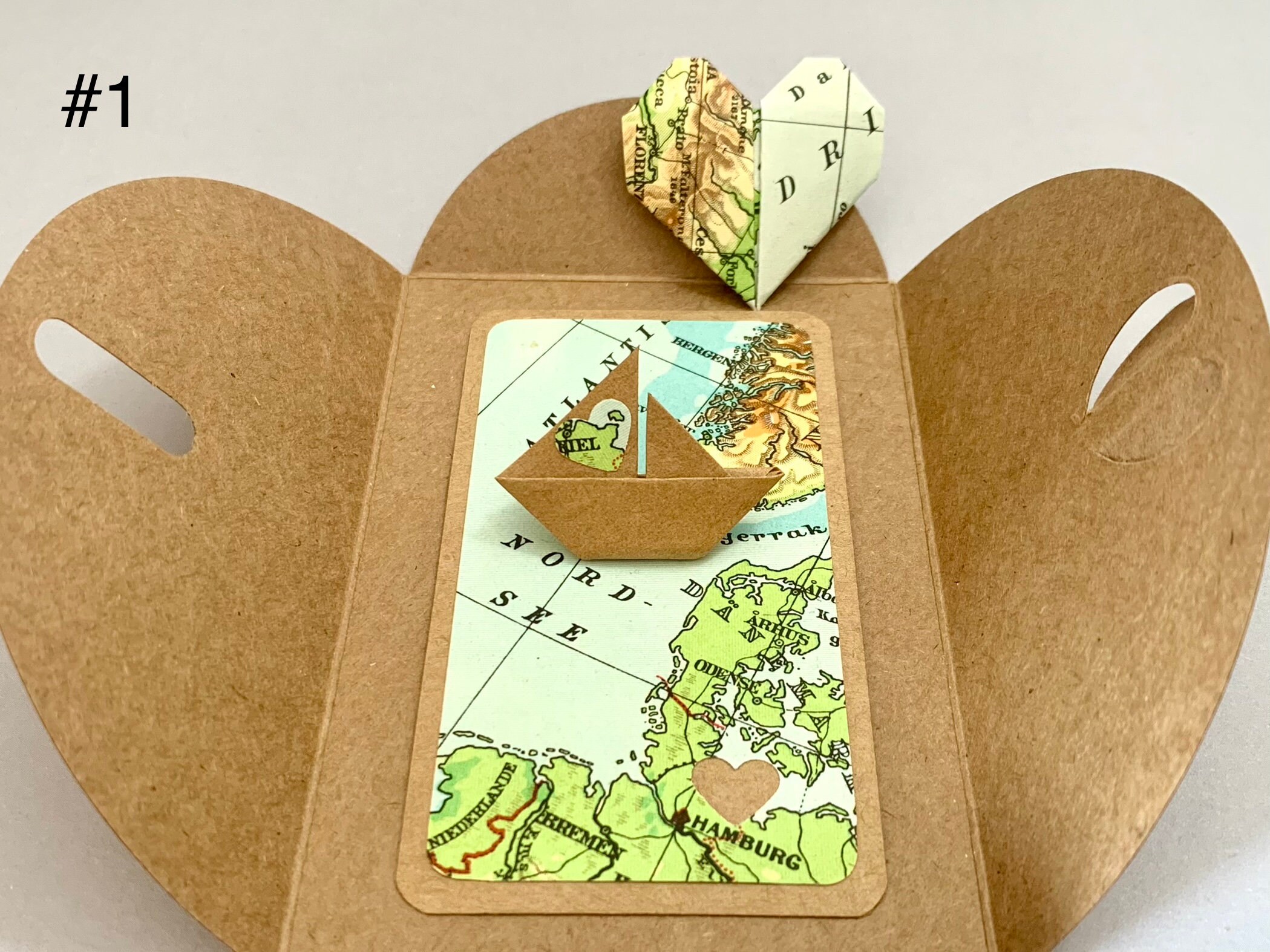 Origami Boat Mini Card, Sailboat With Heart, Personalized Card, Voucher ...