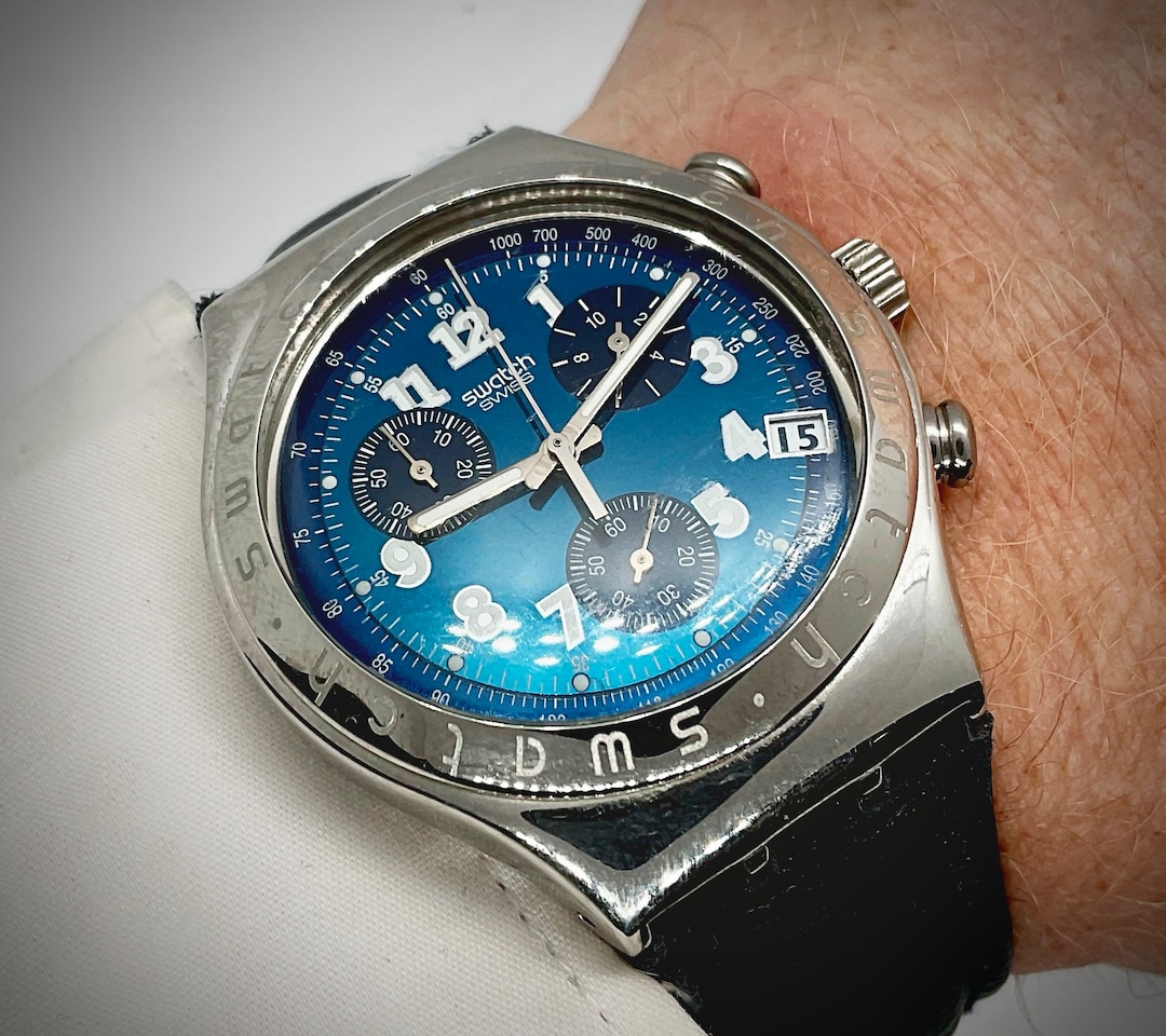 Very Rare Swatch Irony Chrono Watch, Vintage Swatch From 1998, Blue Dial Watch, Collectors Item ...