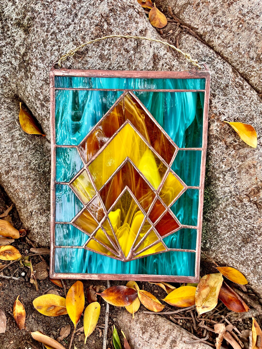 Stained Glass Art Deco Suncatcher Panel made to Order - Etsy