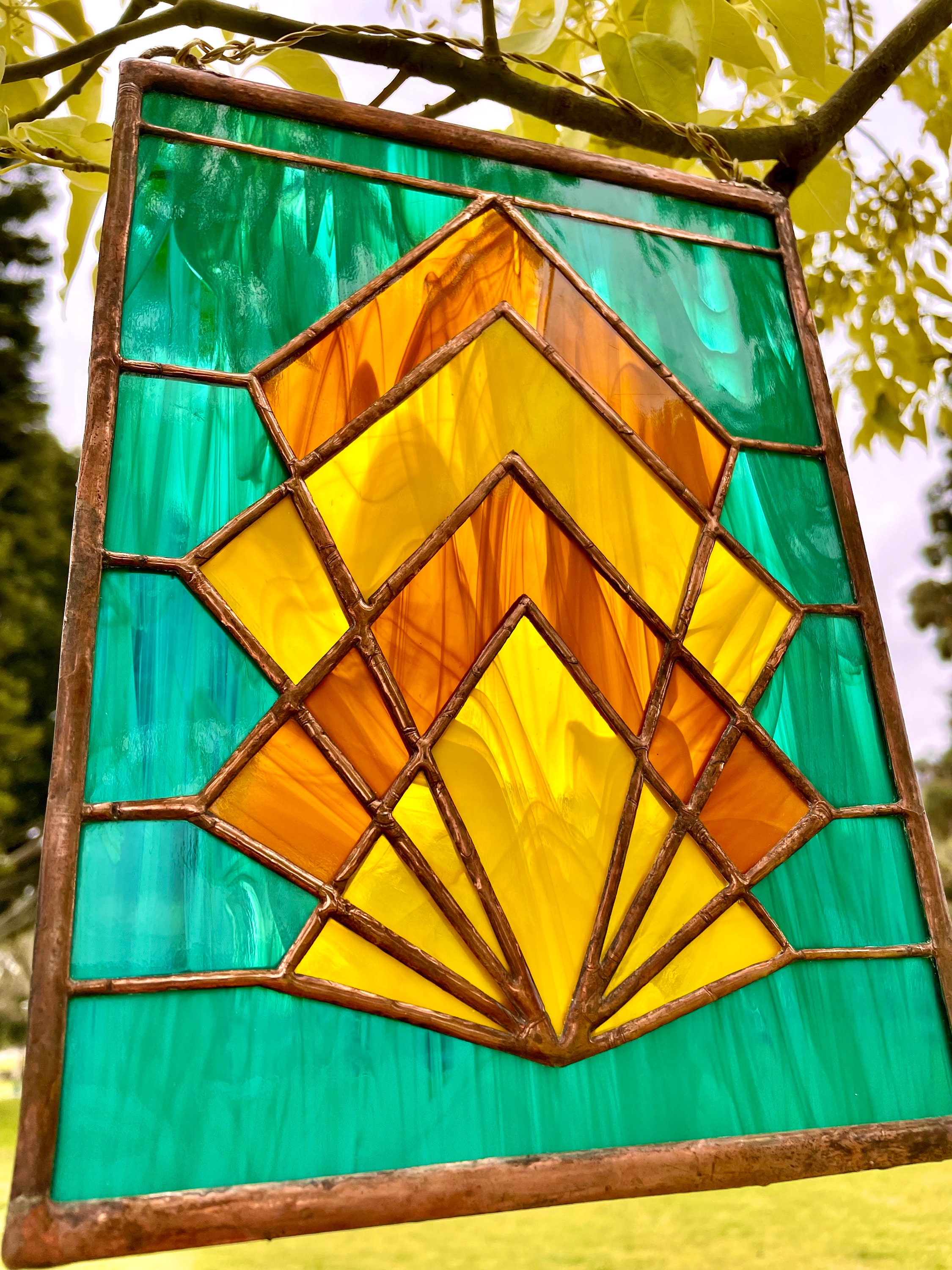 Stained Glass Art Deco Suncatcher Panel made to Order - Etsy