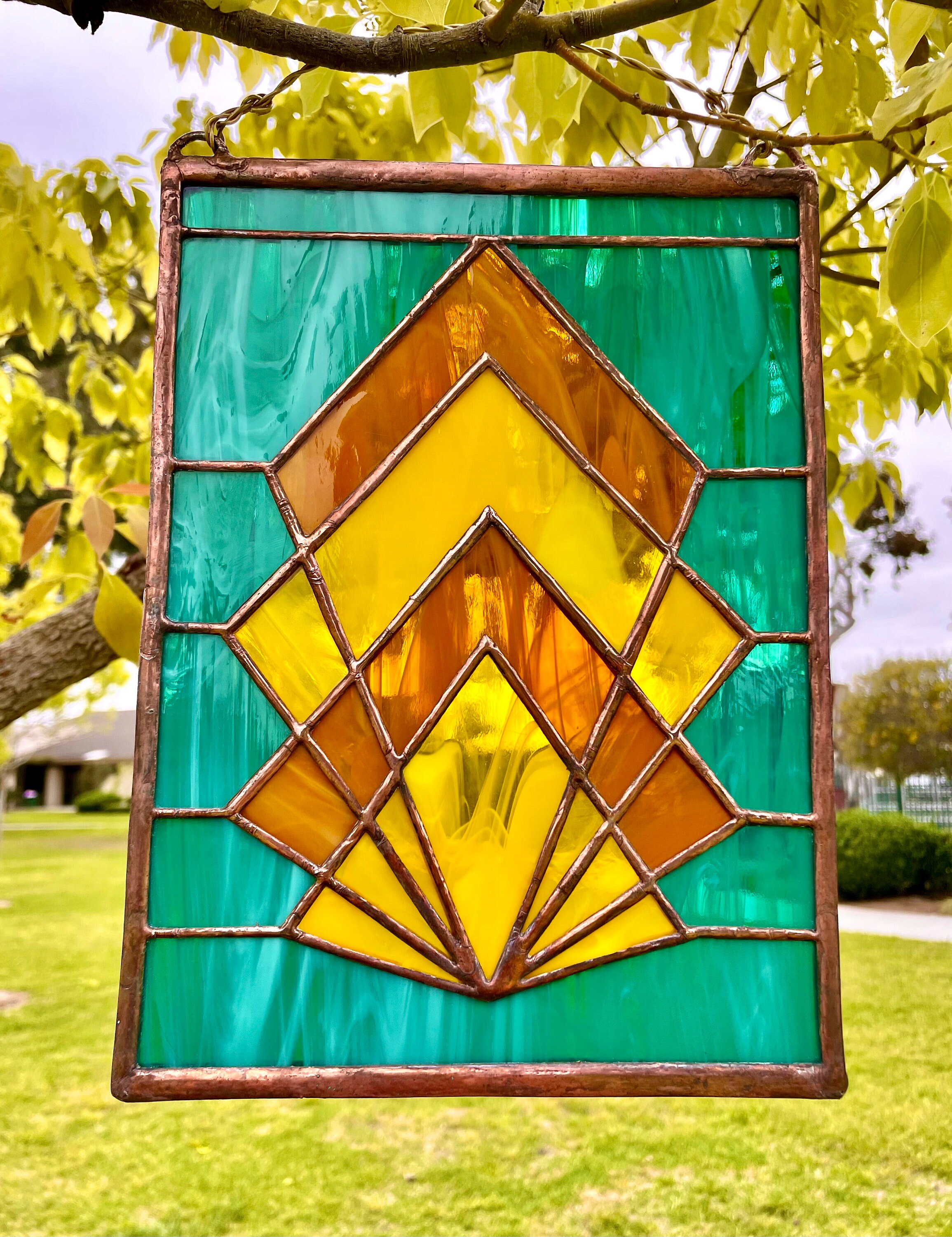 Stained Glass Art Deco Suncatcher Panel made to Order - Etsy