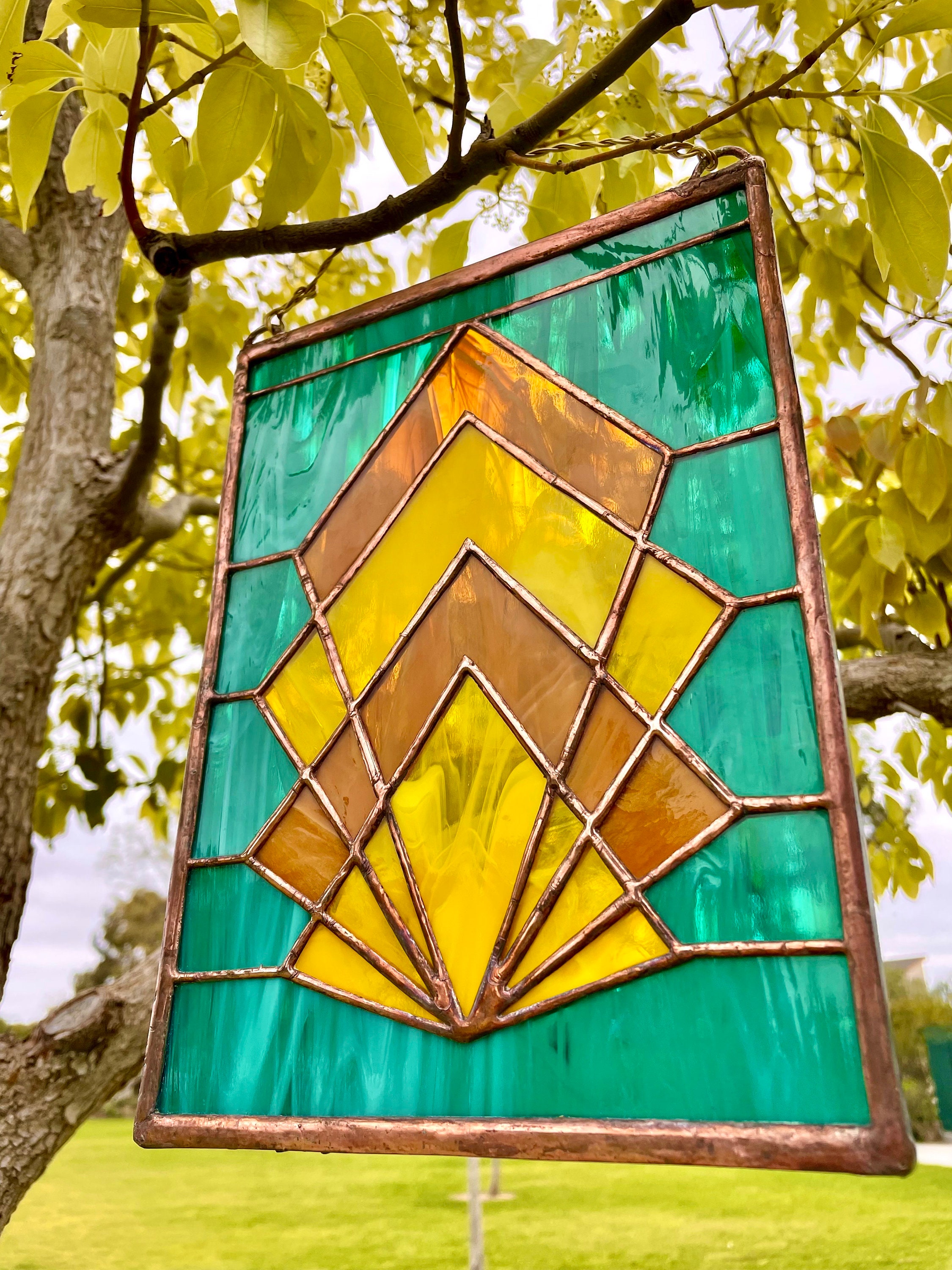 Stained Glass Art Deco Suncatcher Panel made to Order - Etsy