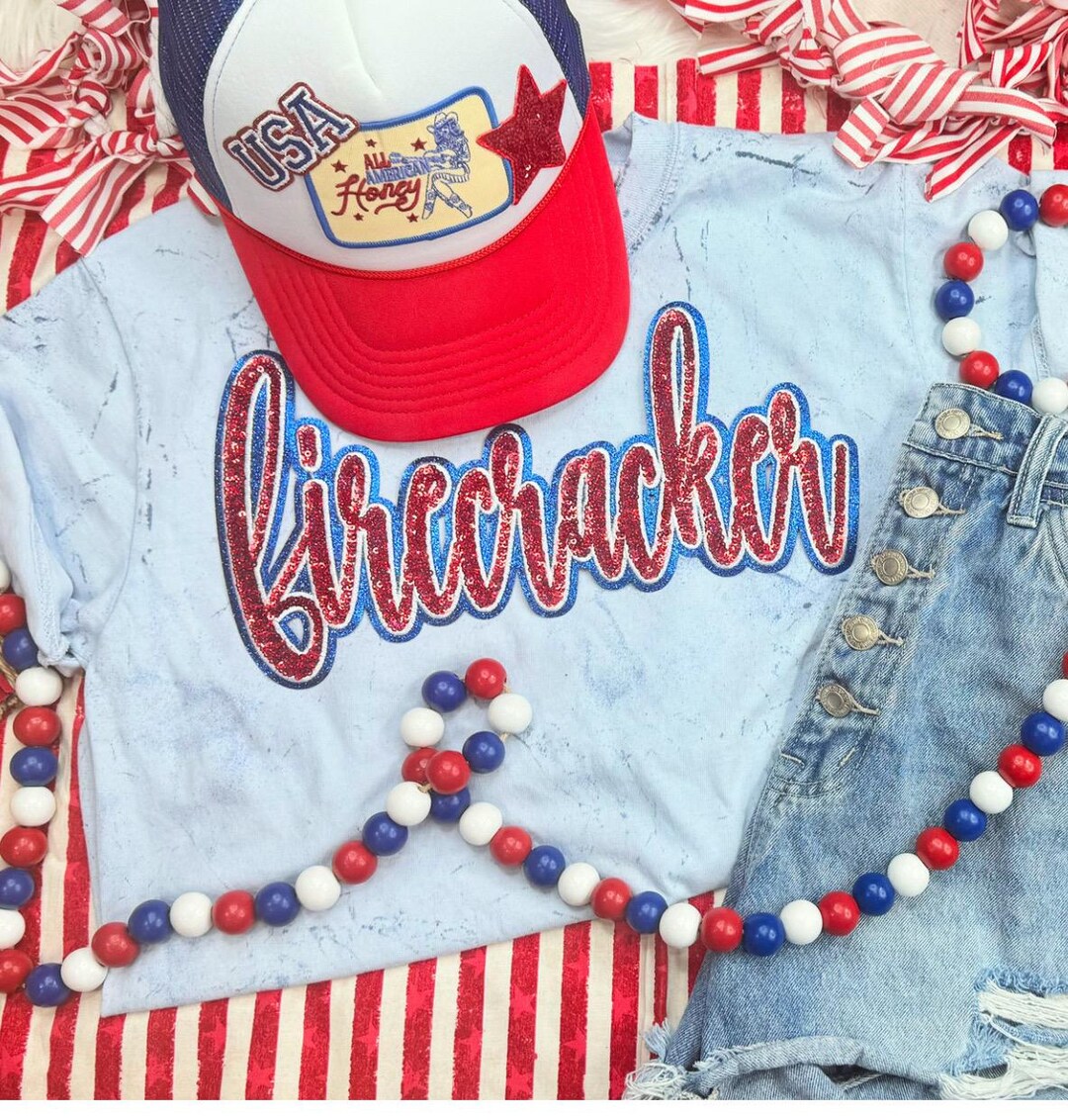 Firecracker Sequin Patch Tshirt, Patriotic Shirt, July 4th Shirt - Etsy