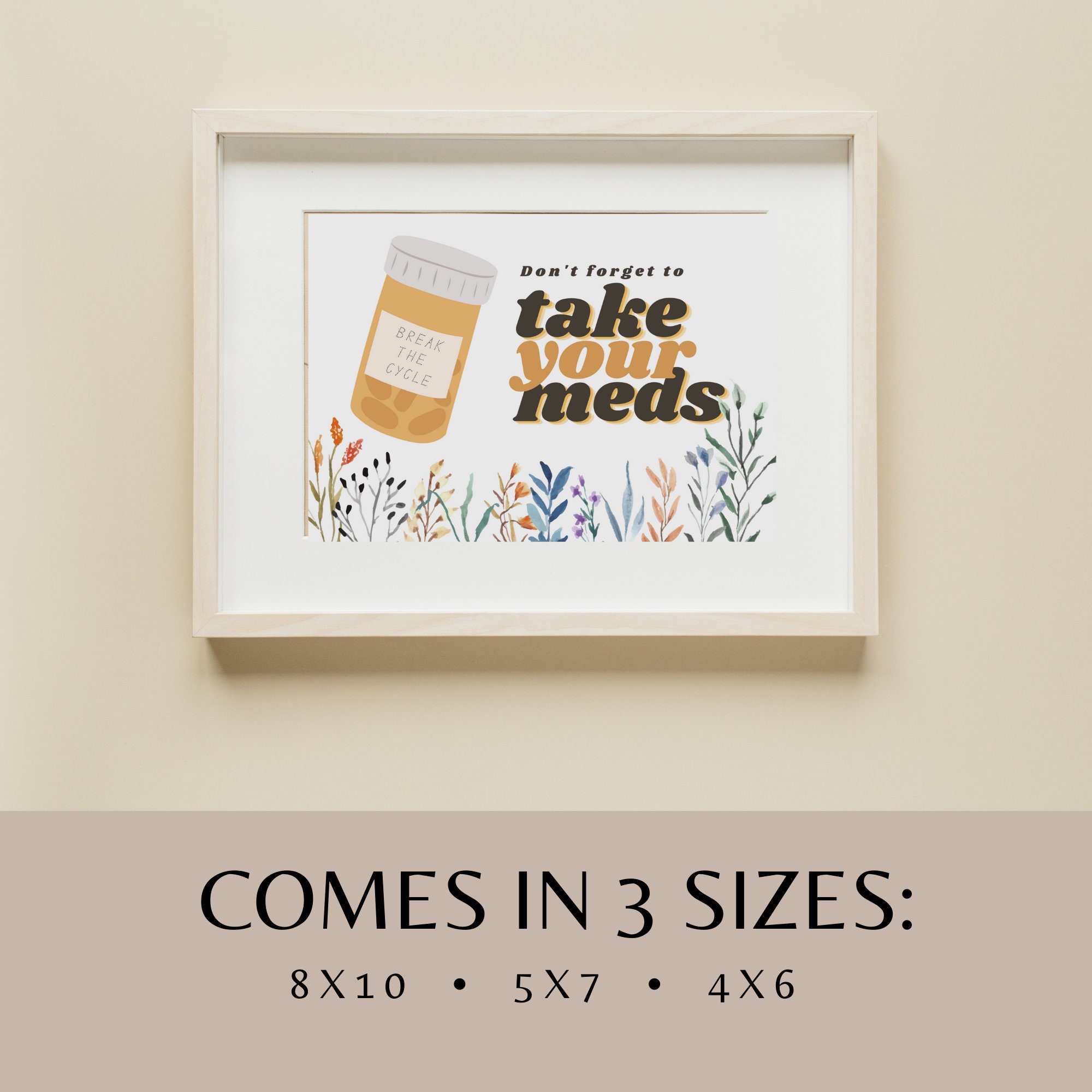 Medication Reminder Art Print: Retro Boho Wildflowers (digital Download ...