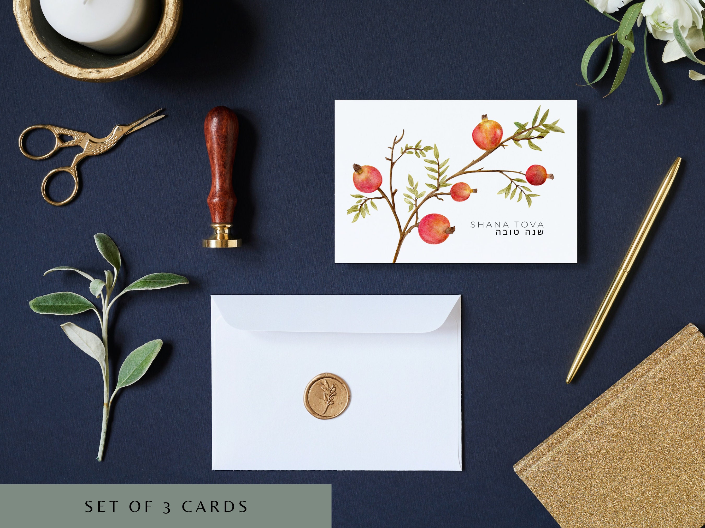 Printable 5x7 Rosh Hashanah Cards, Set of 3 - Pomegranate, Apple, and ...