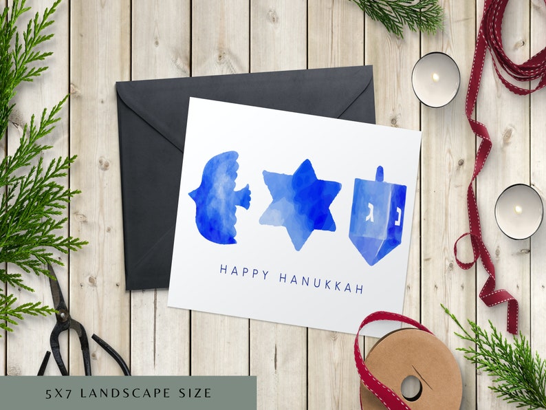 Printable 5x7 Hanukkah Cards, Set of 3, Watercolor - DIGITAL DOWNLOAD ...
