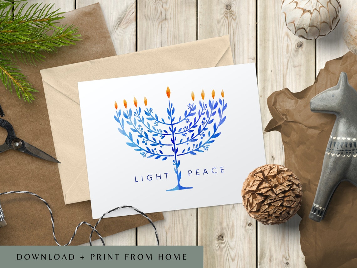 Printable 5x7 Hanukkah Cards, Set of 3, Watercolor - DIGITAL DOWNLOAD ...