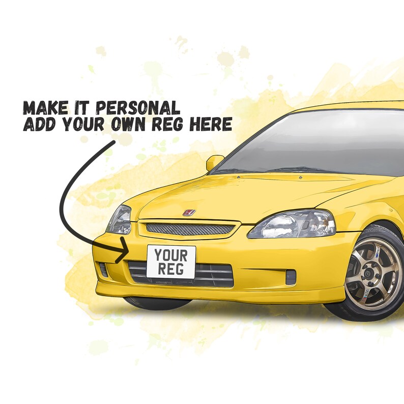 Personalised Honda Civic Type R EK9 Art Print, Car Poster, JDM Portrait ...