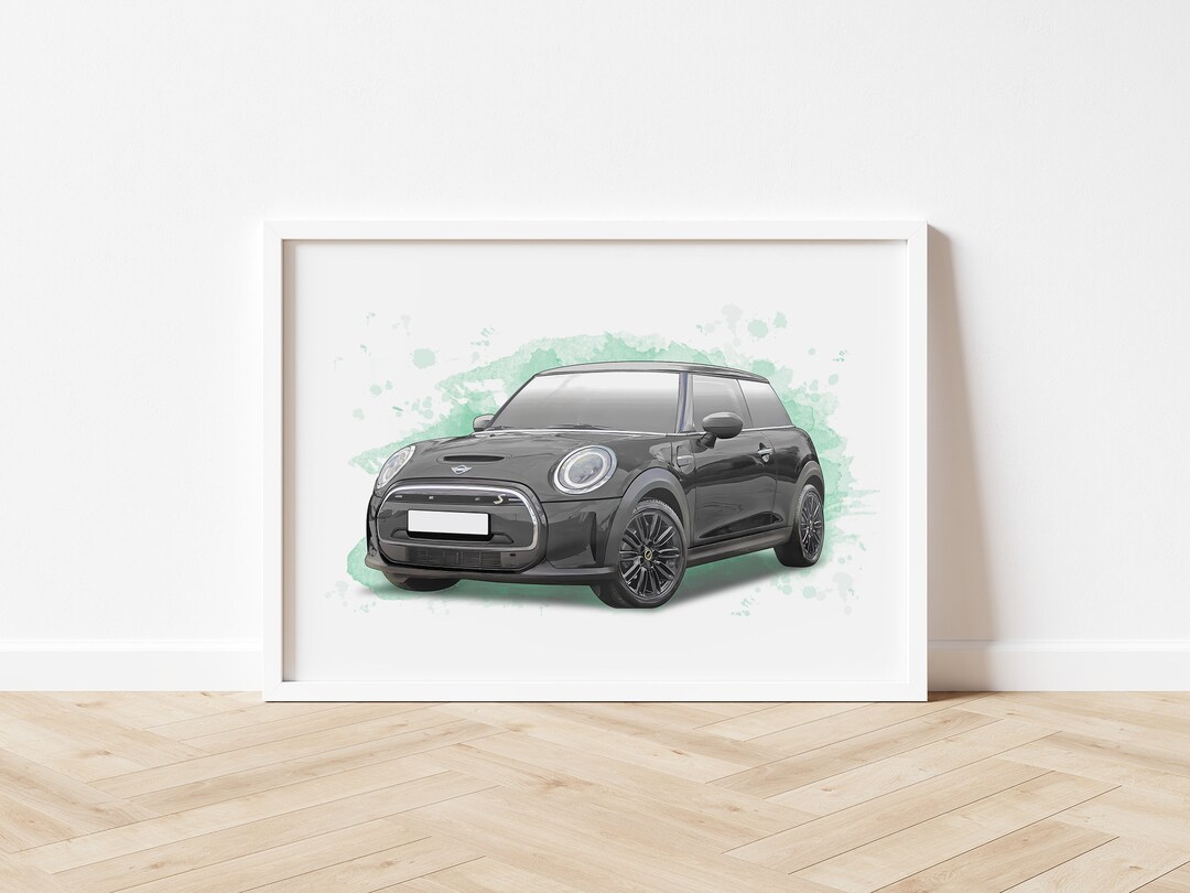 Personalised Mini Cooper SE Art Print, Poster, Drawing, Portrait, Gift ...