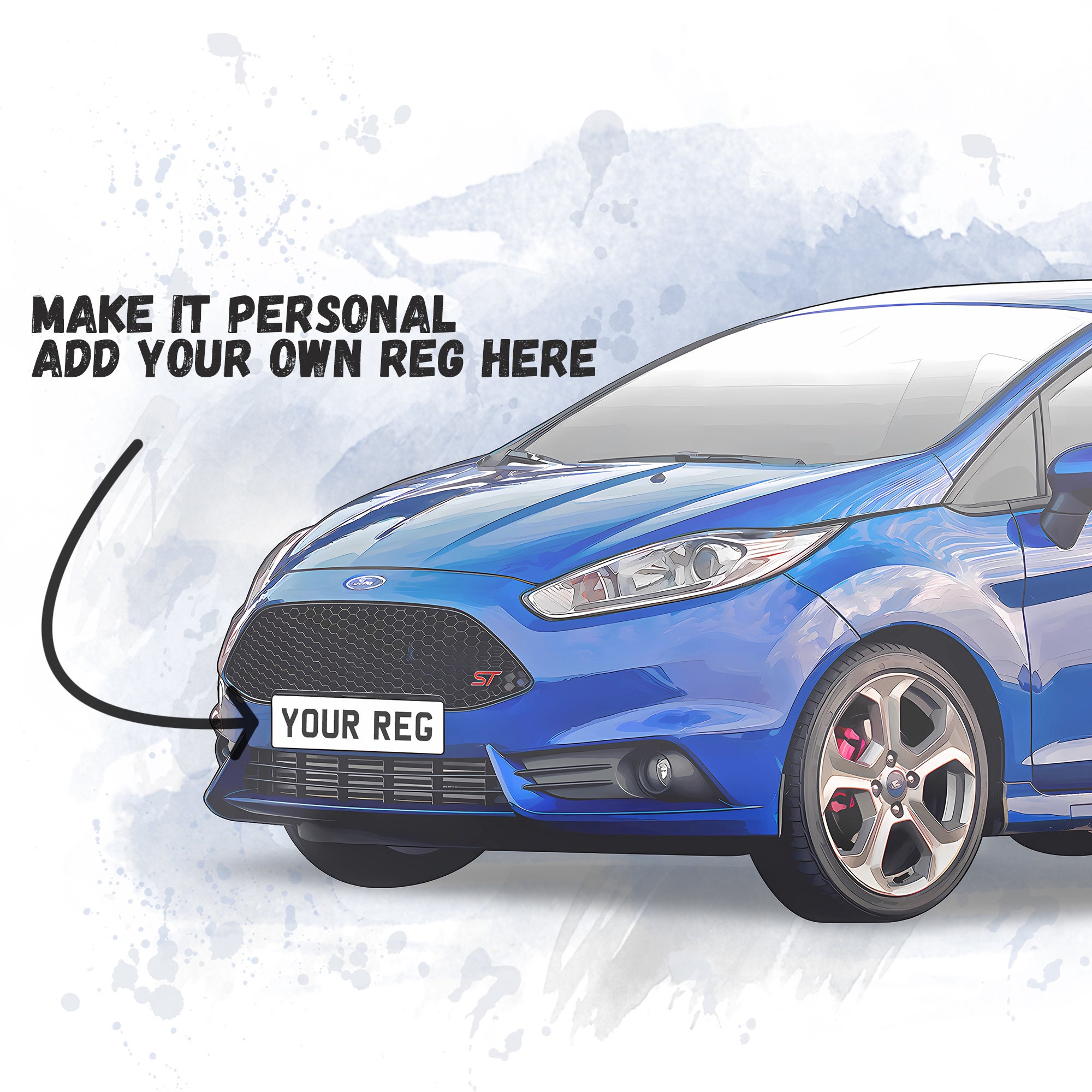 Personalised Ford Fiesta ST MK7 Art Print, Poster, Portrait, Drawing ...