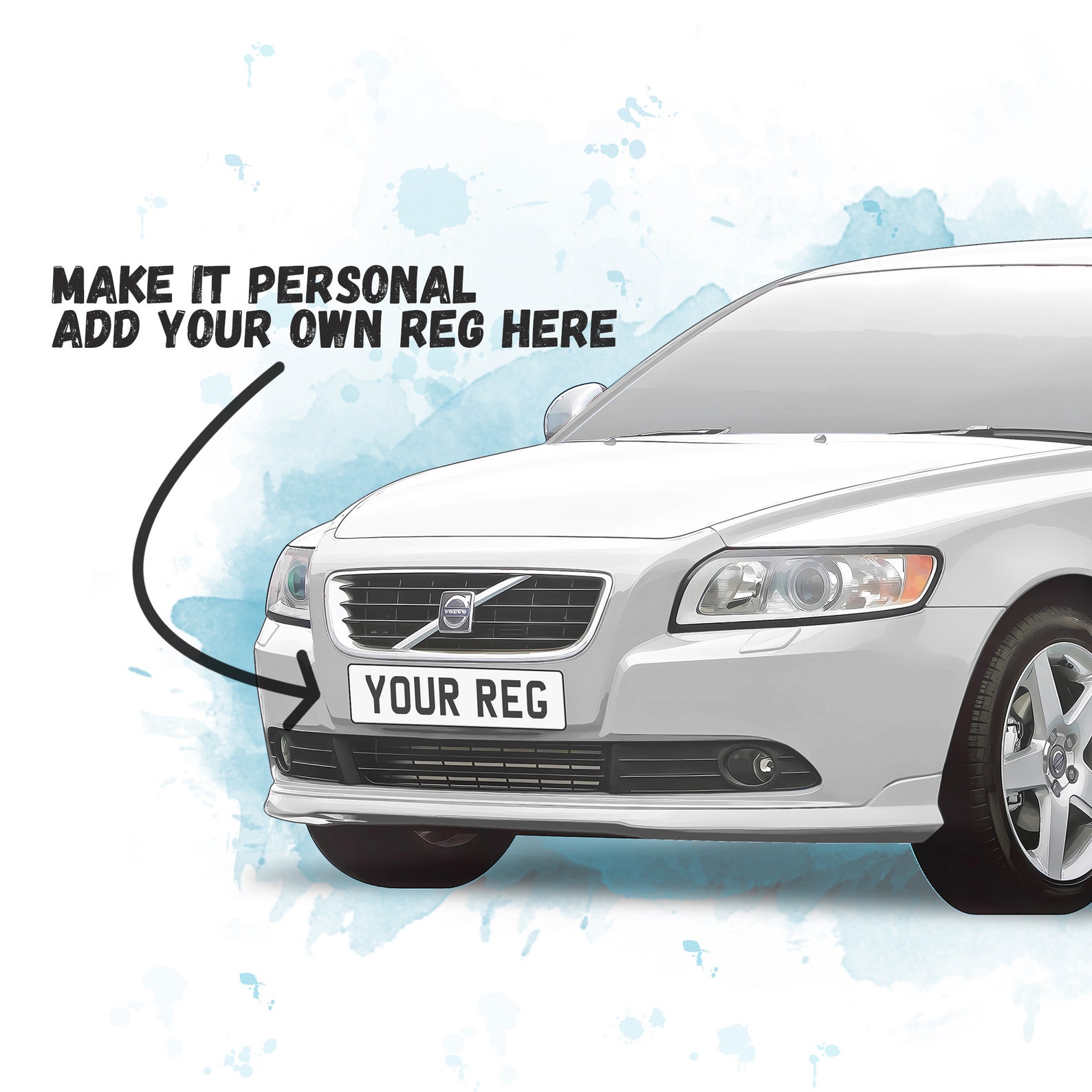 Personalised Volvo S40 Art Print, Poster, Drawing, Portrait, Gift for ...