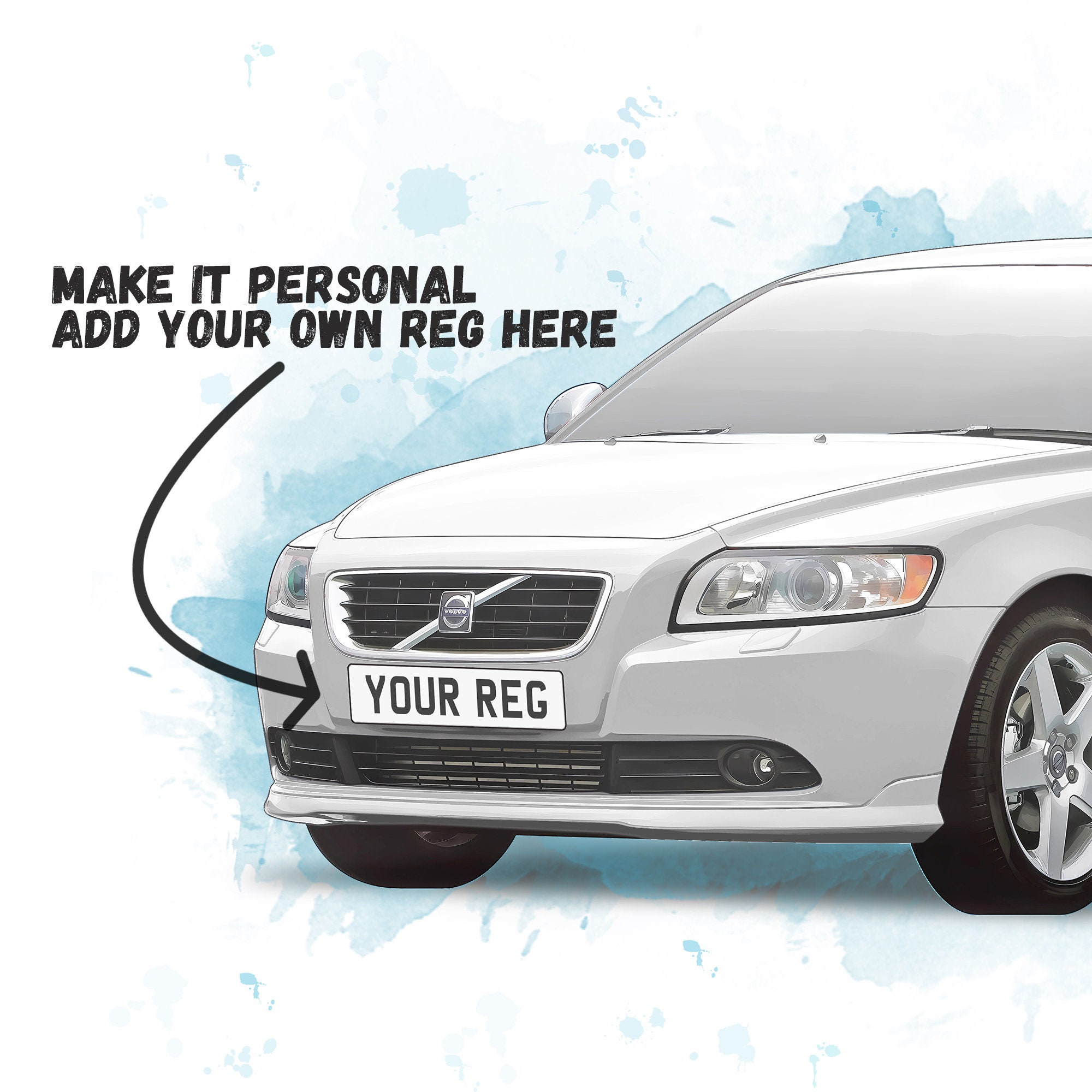 Personalised Volvo S40 Art Print, Poster, Drawing, Portrait, Gift for ...