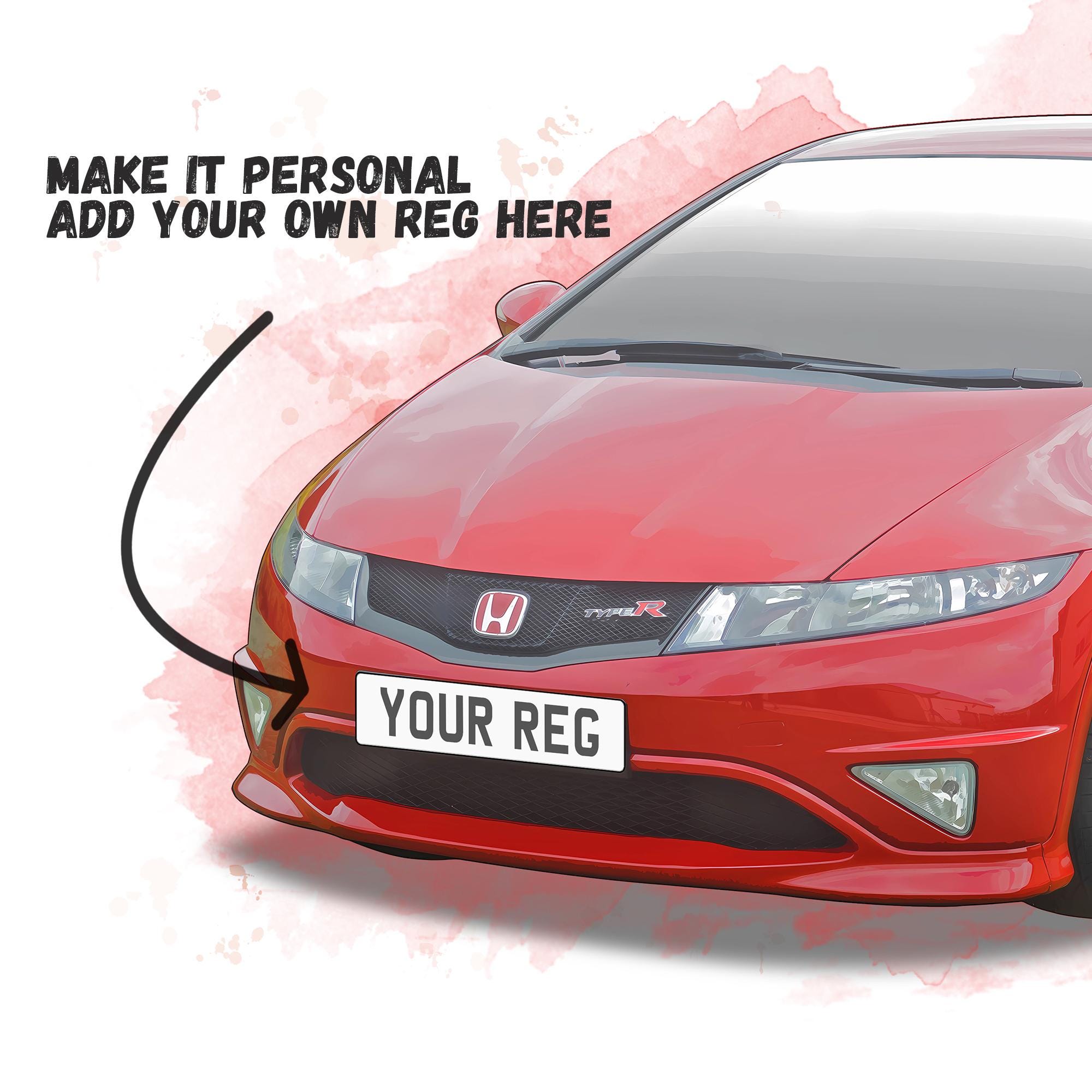 Personalised Honda Civic Type R FN2 Art Print, Car Poster, JDM Portrait ...