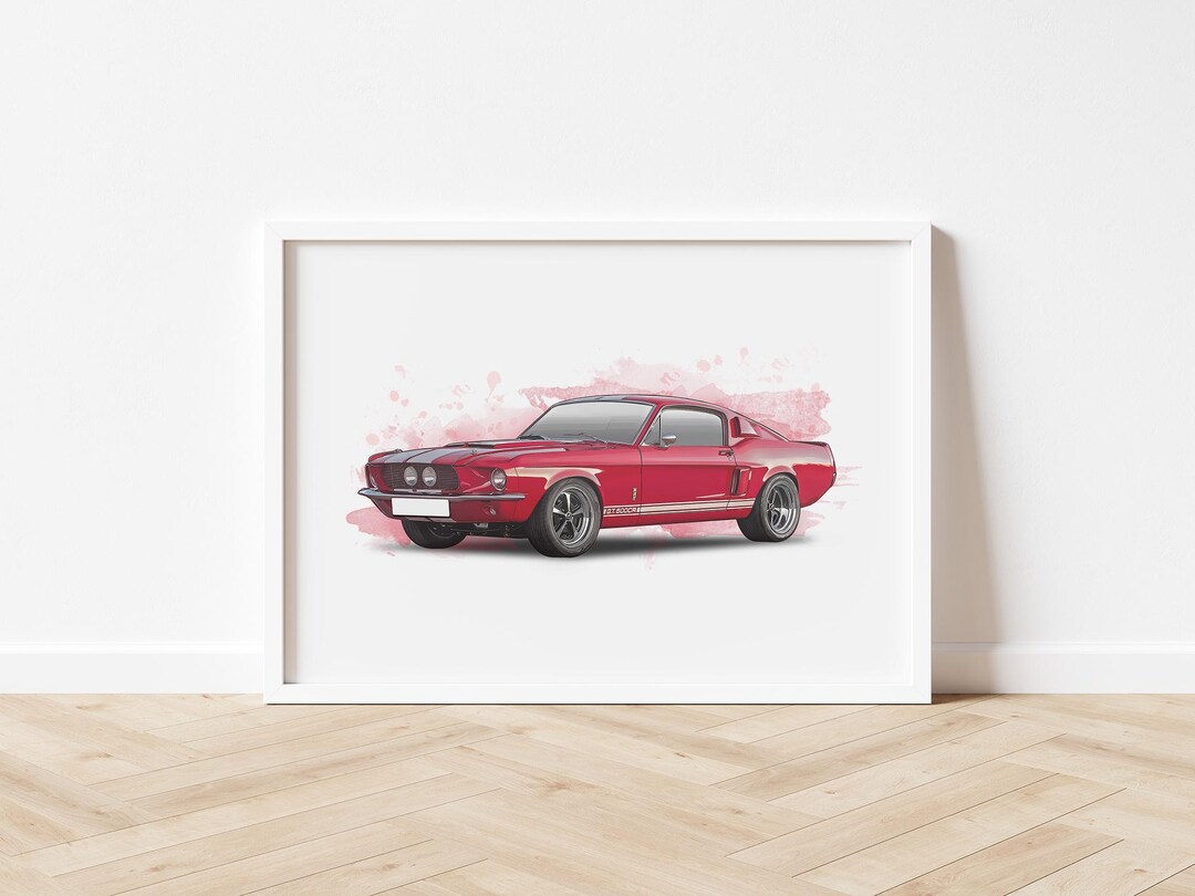 Personalised Ford Shelby GT500 Art Print, Car Poster, Artwork, Drawing ...