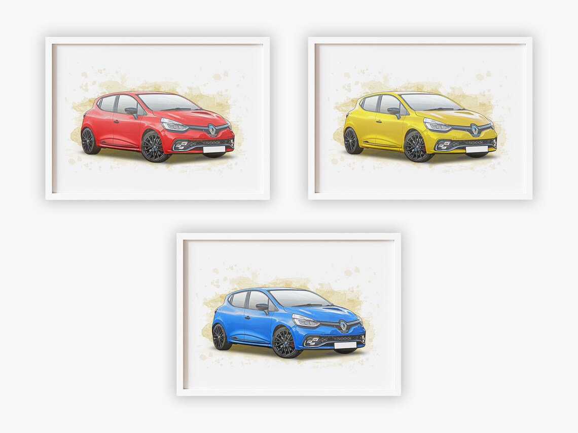 Personalised Renault Clio RS Car Poster, Art Print, Drawing, Portrait ...
