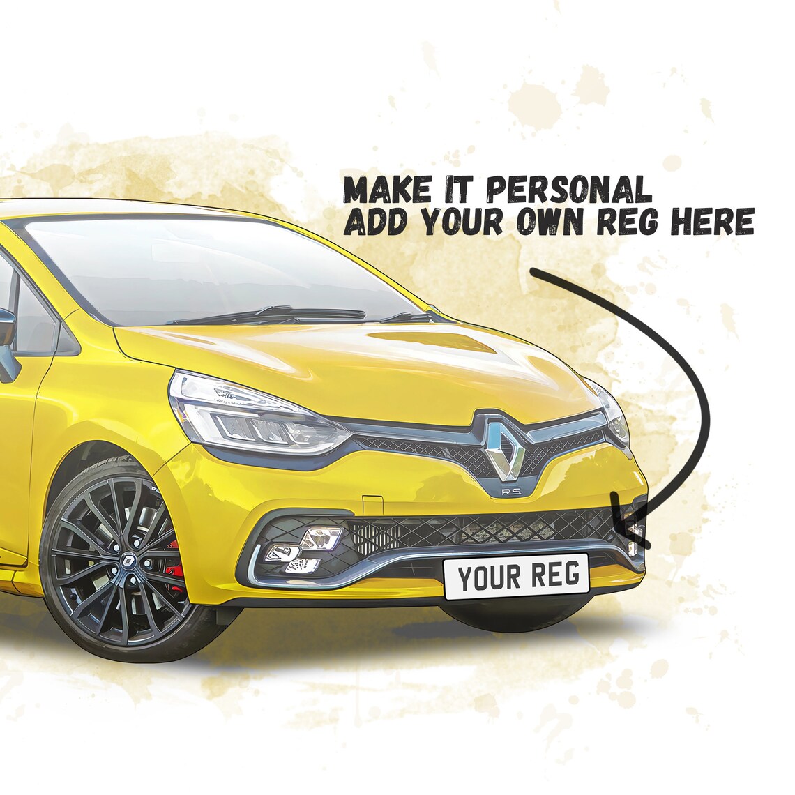 Personalised Renault Clio RS Car Poster, Art Print, Drawing, Portrait ...
