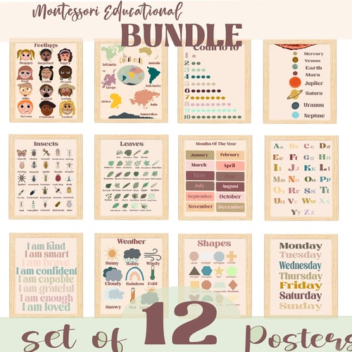 Montessori Inspired Educational Learning Poster Bundle Boho - Etsy