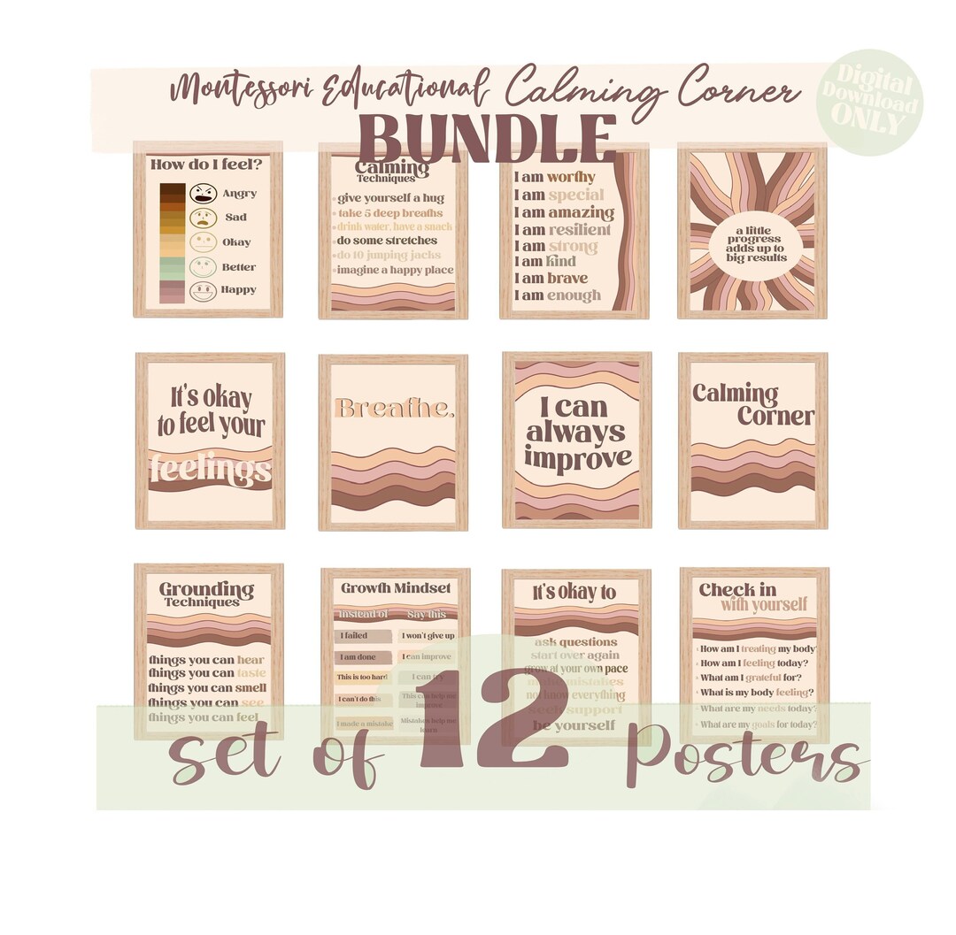 Educational Boho Calming Corner Poster Bundle for Playroom, Positive ...