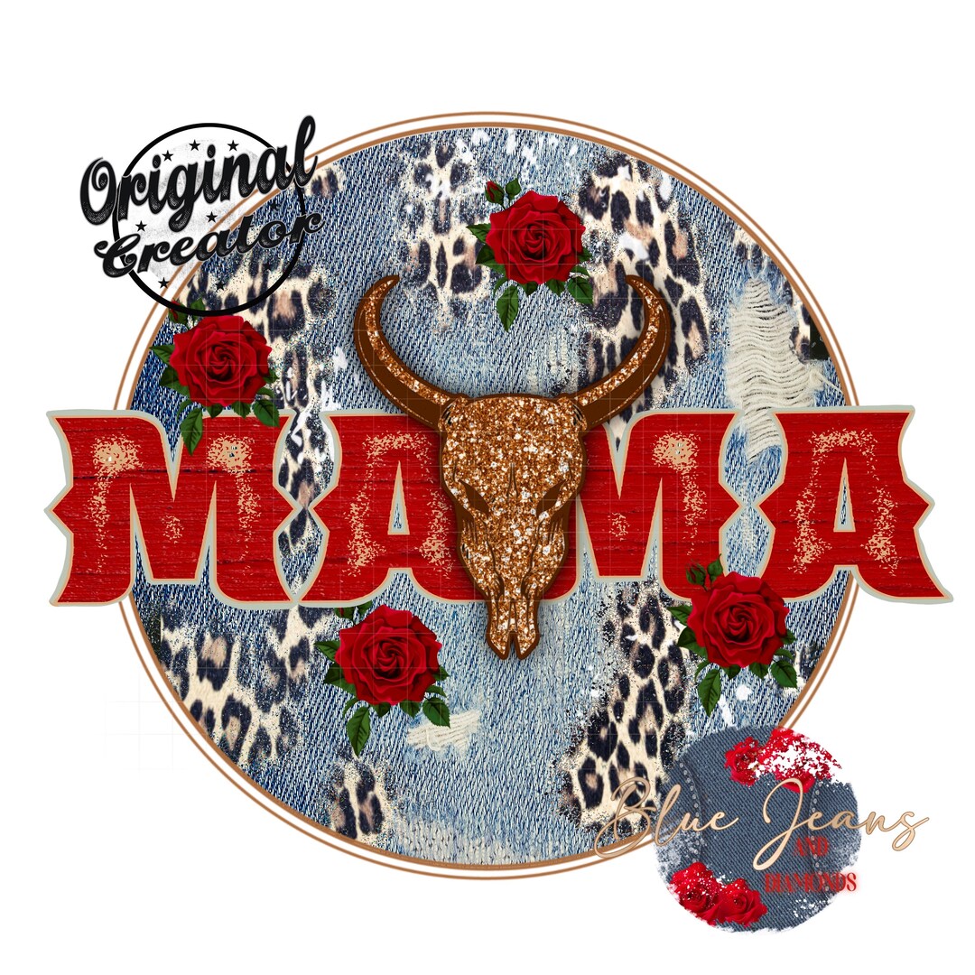 MAMA Png-glitter Bull Skull Sublimation Digital Design Download, MINI ...