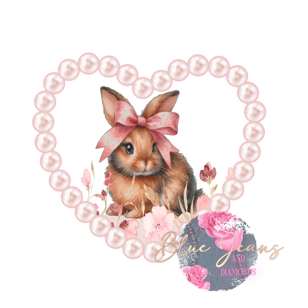 Coquette Easter Bunny PNG: Vintage Pink Bow Digital Design - Etsy