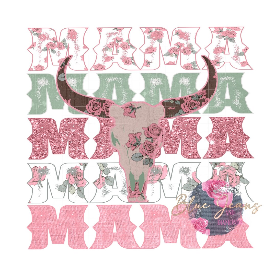Country Western Mama Bull Skull PNG - Retro Boho Design (digital ...