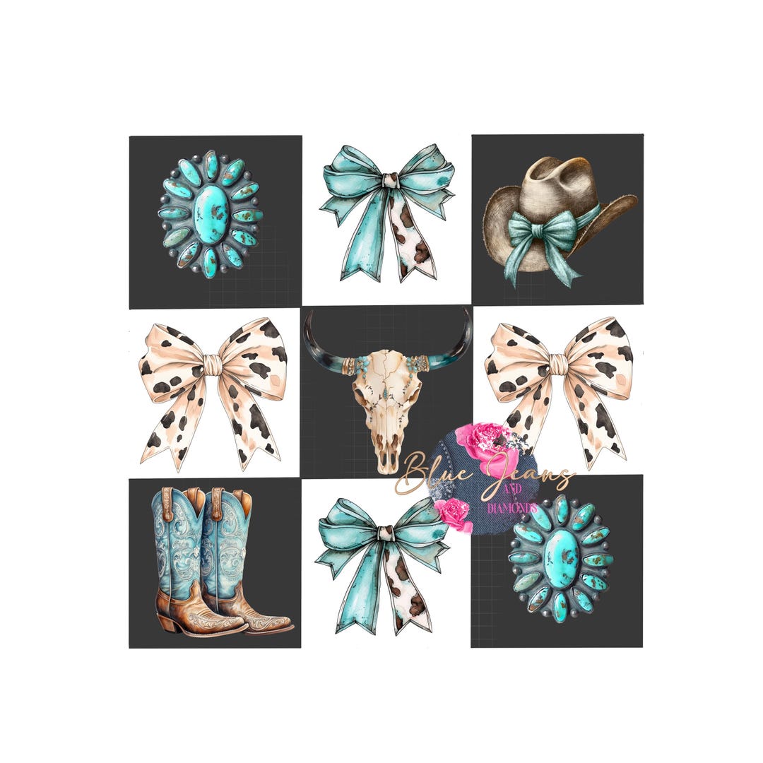 Retro Checkered Western Png-coquette Cowgirl PNG, Turquoise PNG ...