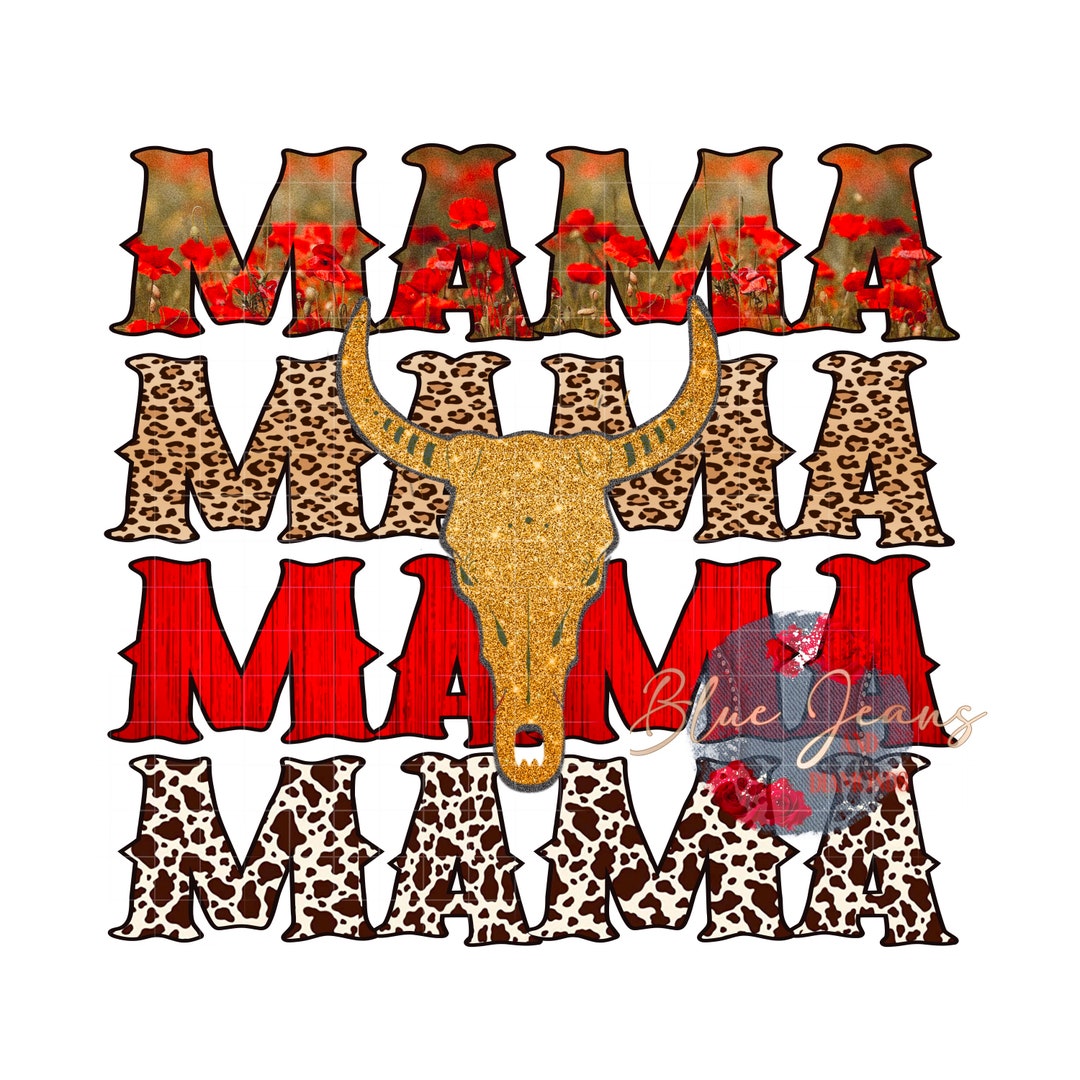 Stacked MAMA Png-glitter Bull Skull Sublimation Digital Design Download ...