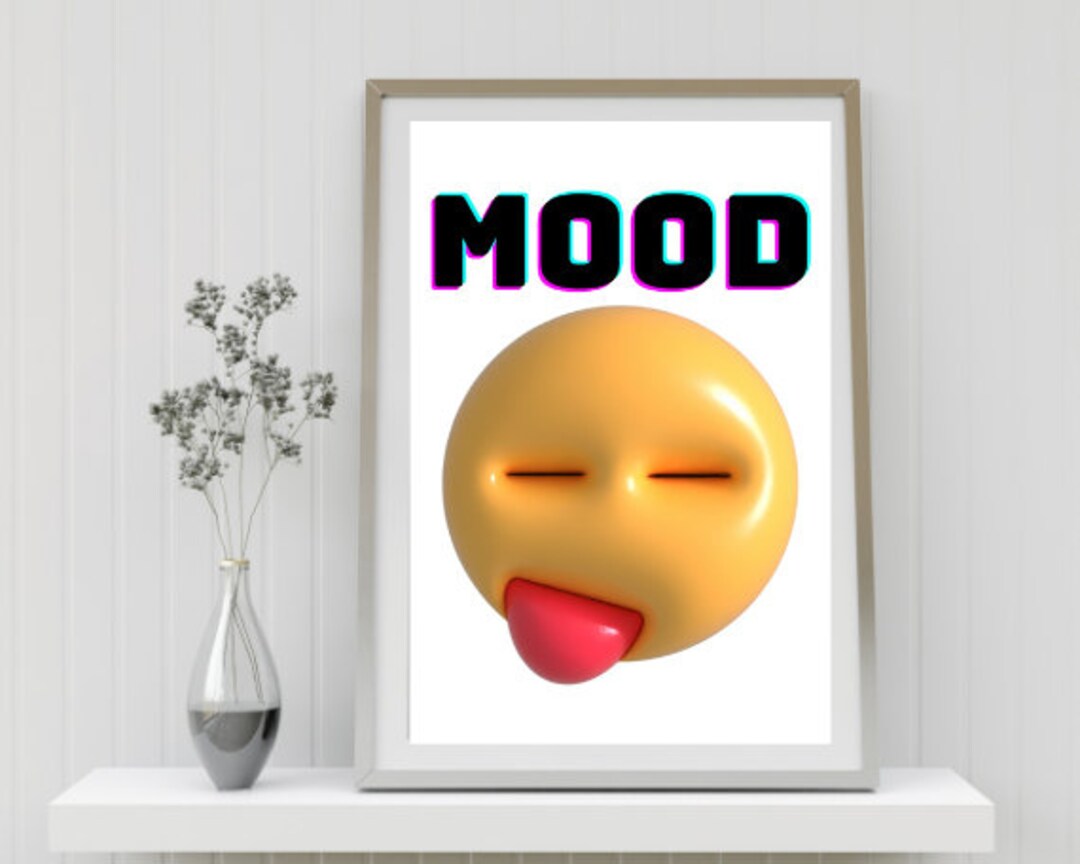 Set of 3, Mood, Blah, Chillin, Emoji Digital Print, Funny Wall Art ...