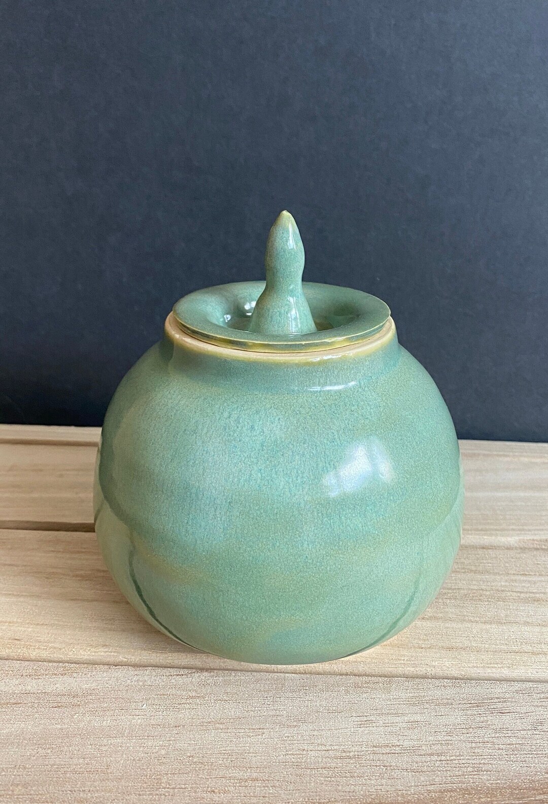 Handcrafted Green Ceramic Moon Jar With Lid - Etsy