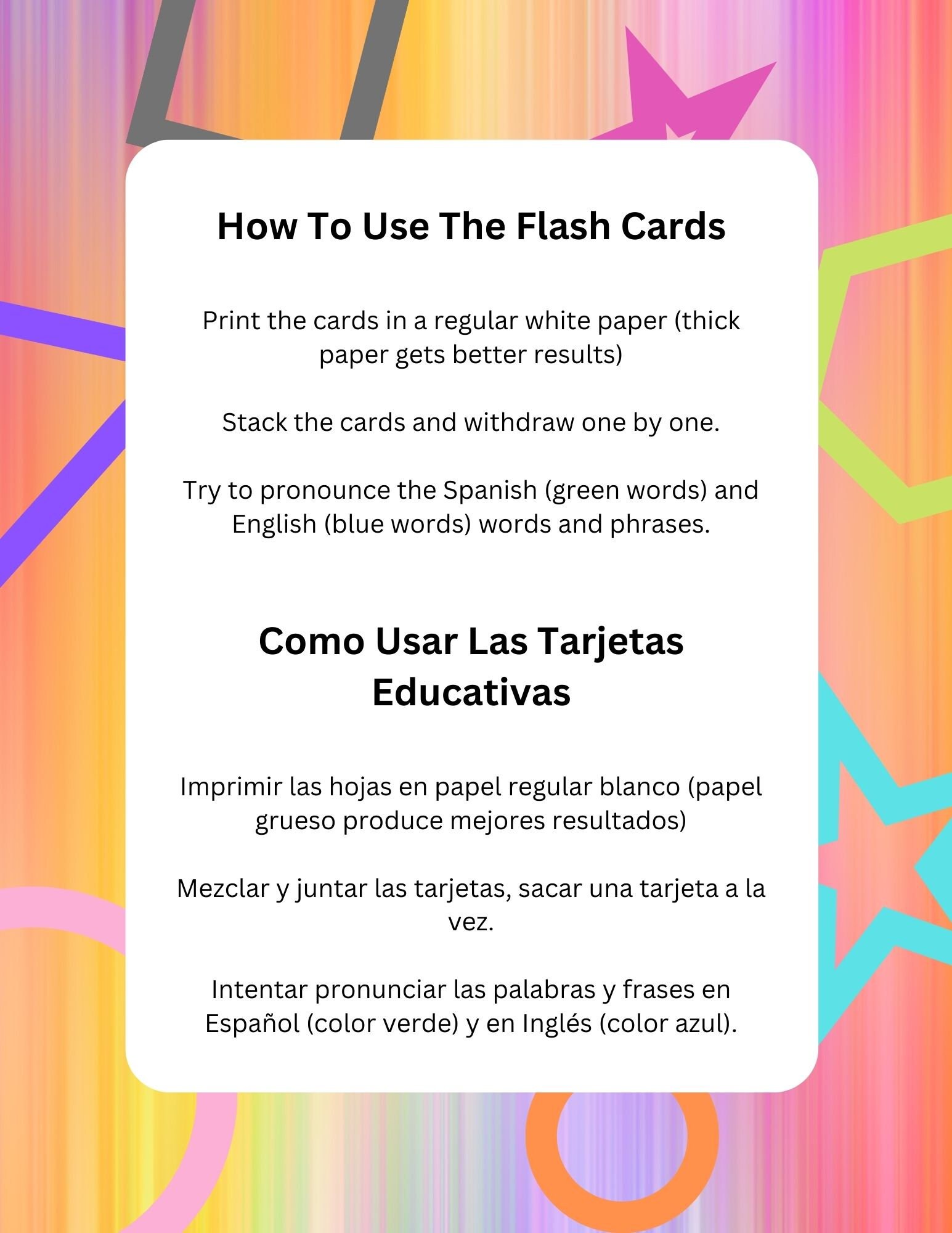 Learning Flahs Cards Volume 1 - Colors and Shapes | Tarjetas Educativas ...