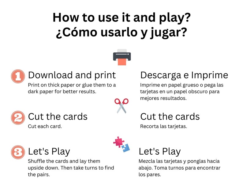 Spanish English Matching Game | Learn Vocabulary (digital Download) - Etsy