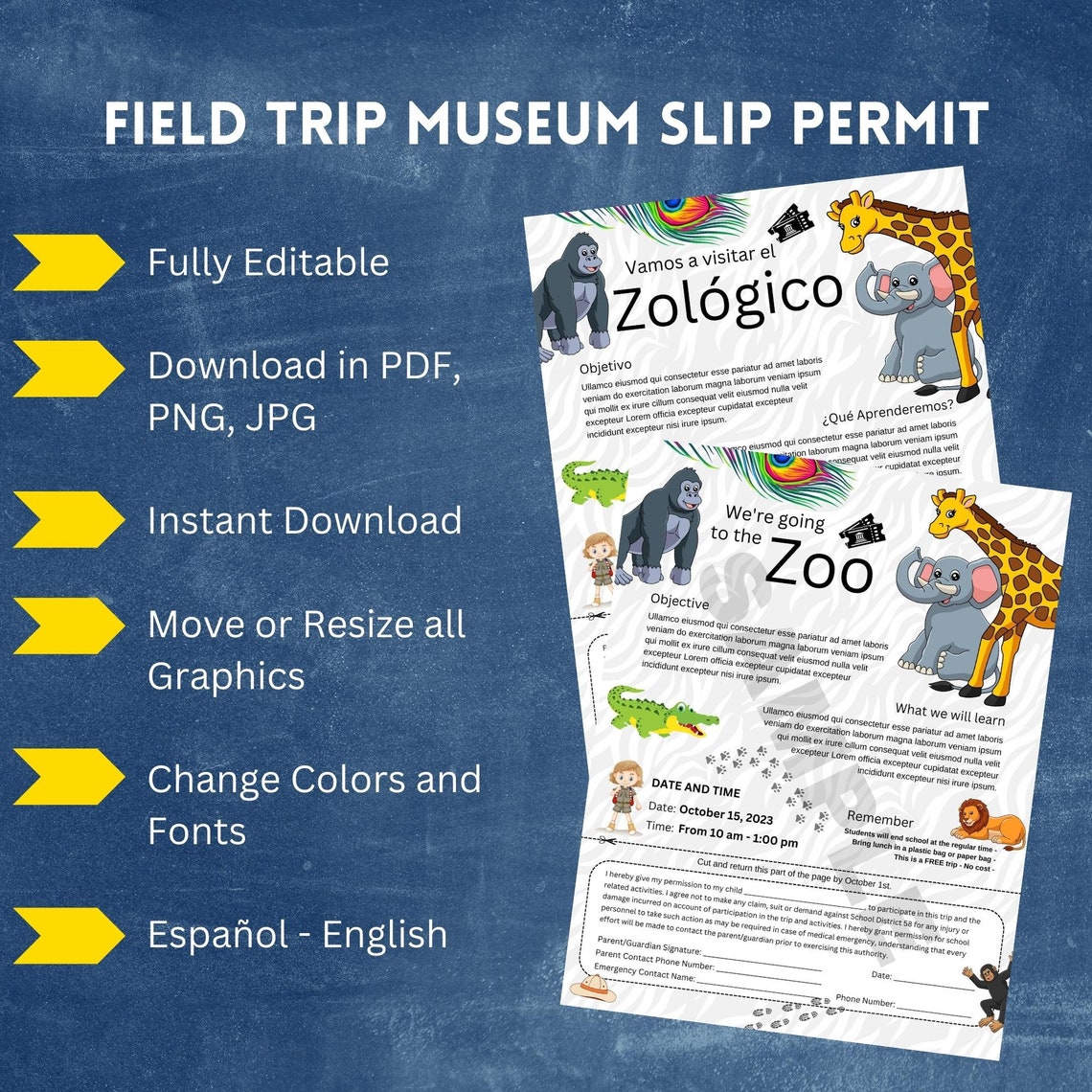 Bilingual Field Trip Museum Slip Permit Template, Permiso De Excursión ...