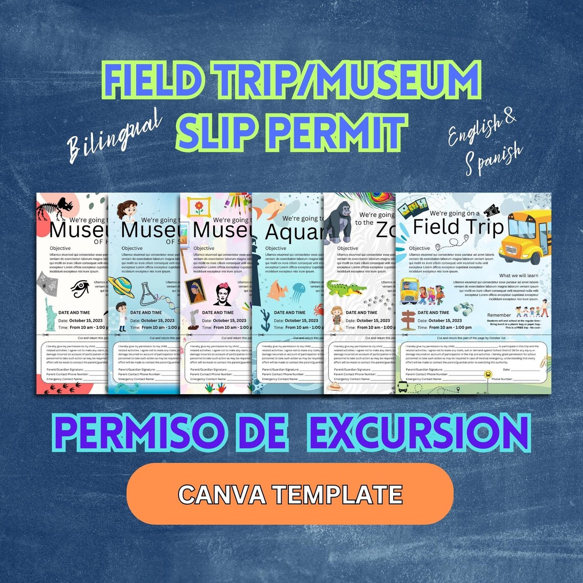 Bilingual Field Trip Museum Slip Permit Template, Permiso De Excursión ...