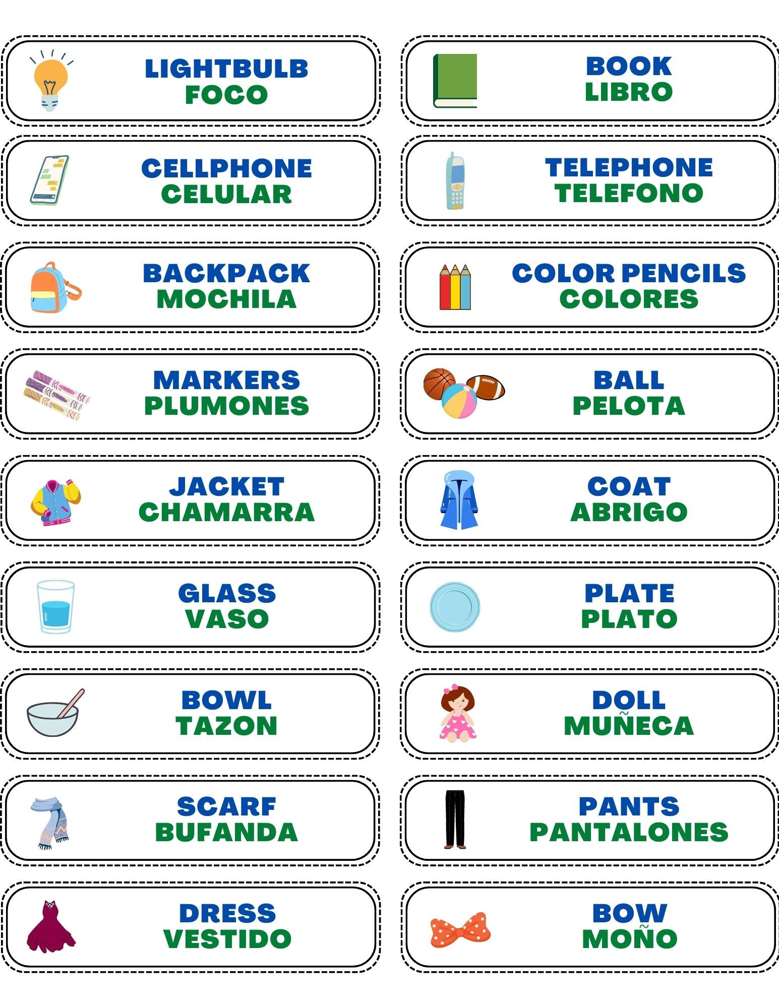 Household Word Labels, Learning Classroom Resources in Spanish ...