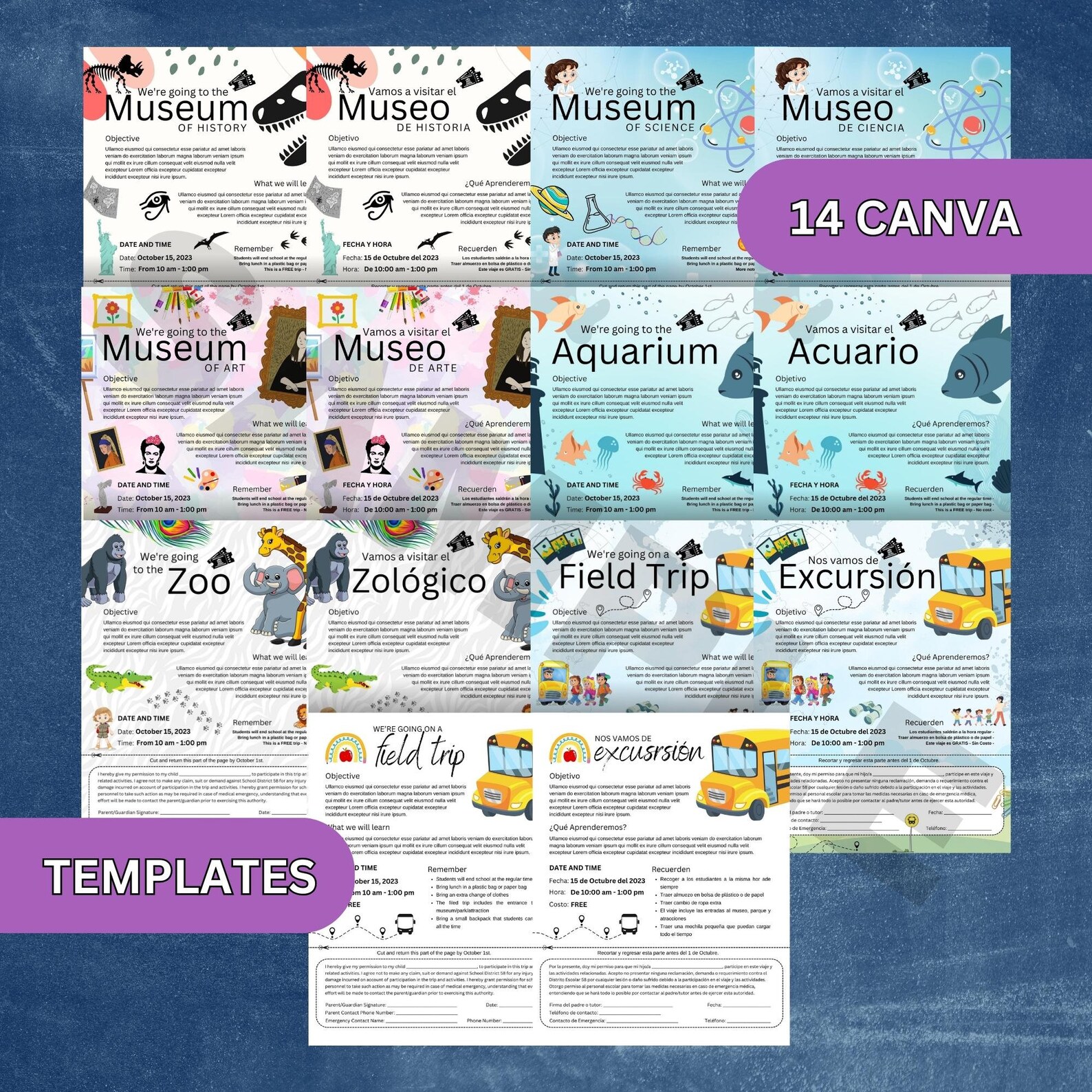 Bilingual Field Trip Museum Slip Permit Template, Permiso De Excursión ...