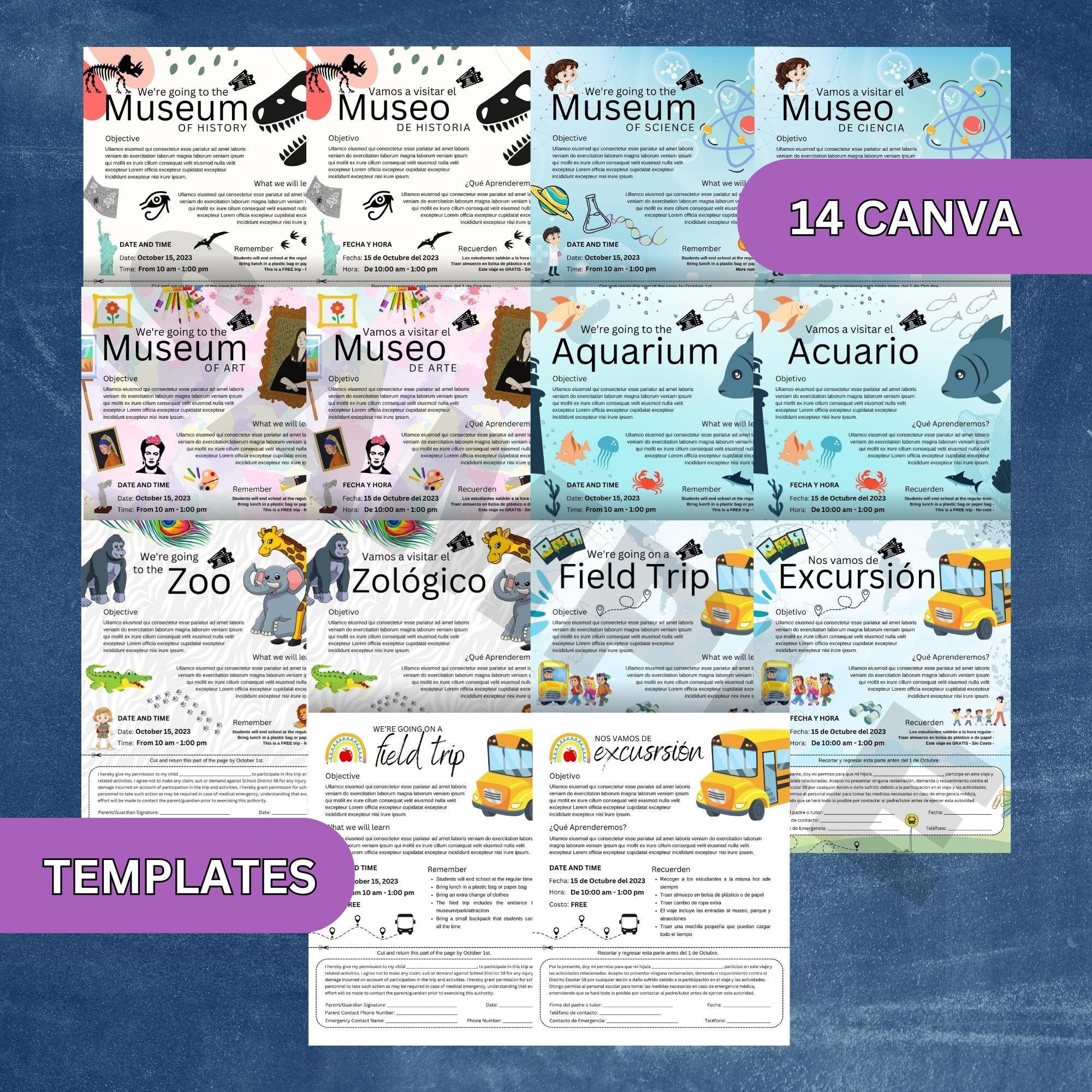 Field Trip Museum Slip Permit Template, Permiso De Excursión Editable ...