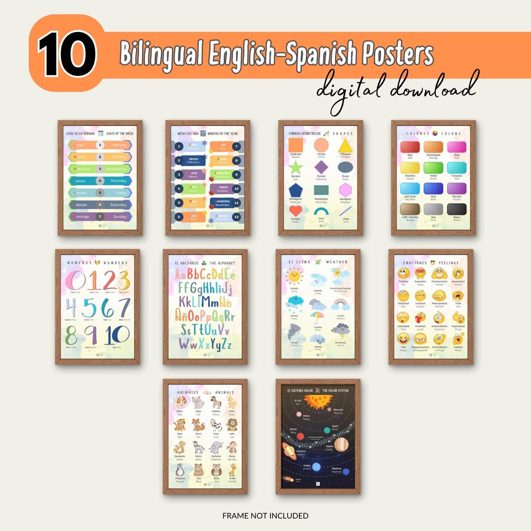 10 Bilingual English-spanish Educational Posters, Printable Dual ...