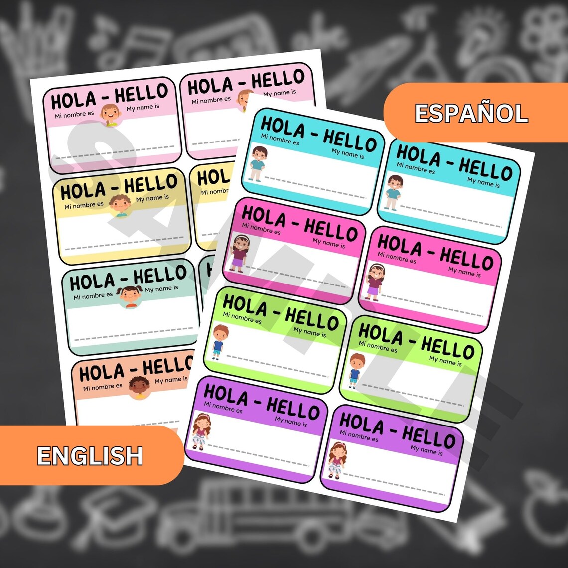 Printable Name Bilingual Labels and Desk Name Plates for School ...