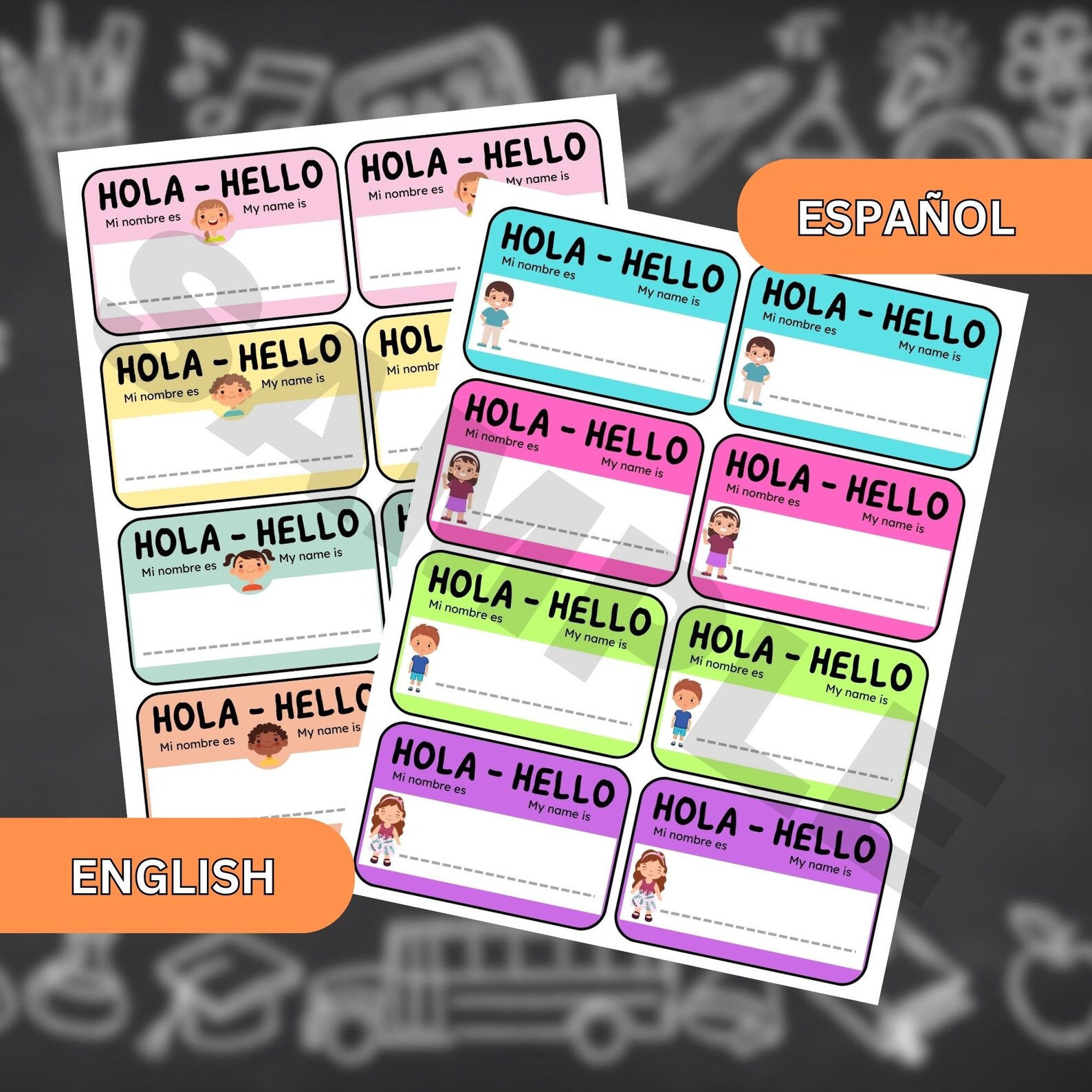 Printable Name Bilingual Labels and Desk Name Plates for School ...