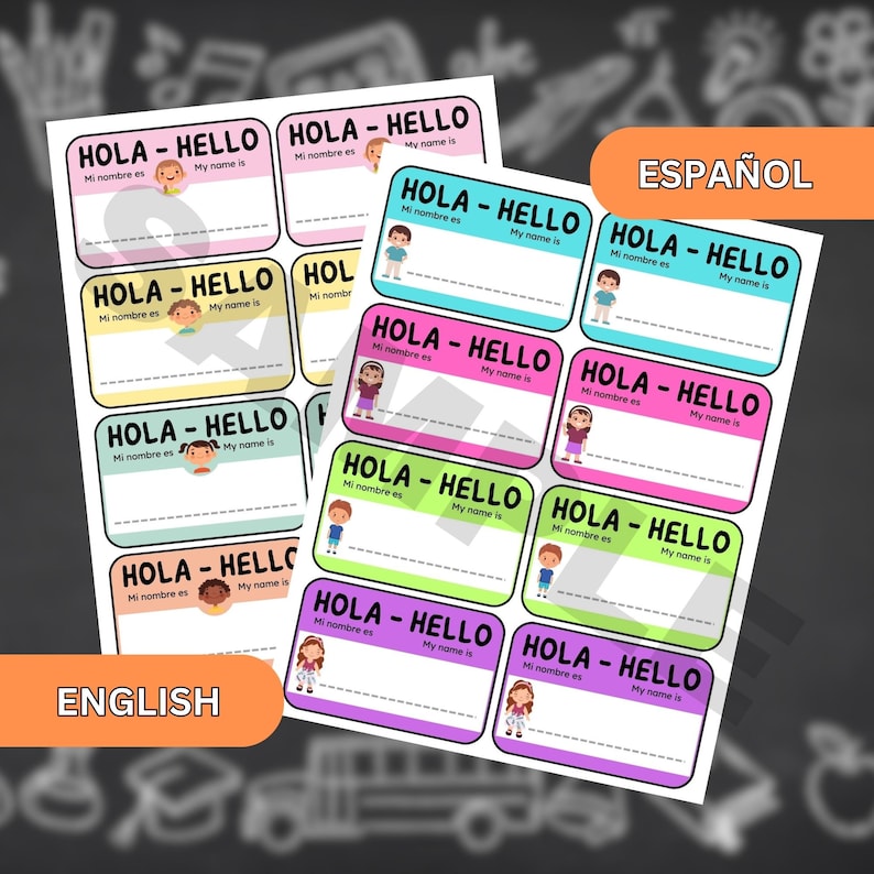Printable Name Bilingual Labels and Desk Name Plates for School ...