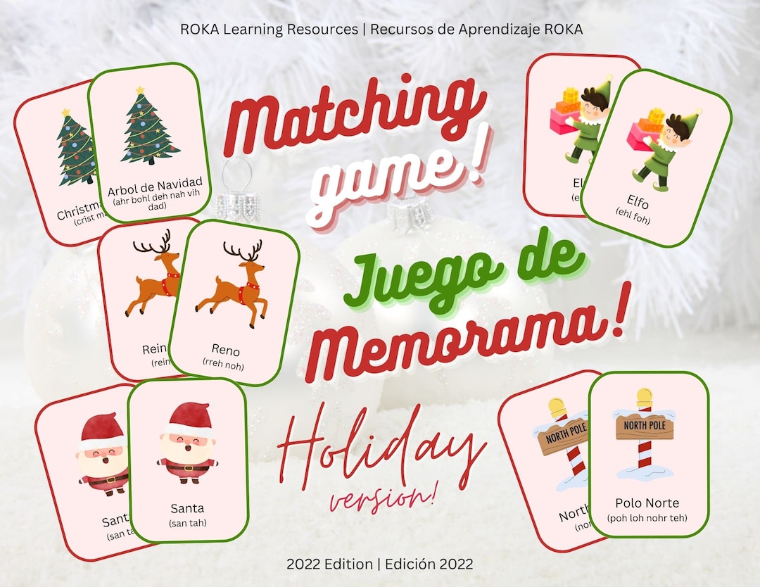 Juego De Memorama Navideño Holiday Matching Game Learn Spanish and ...