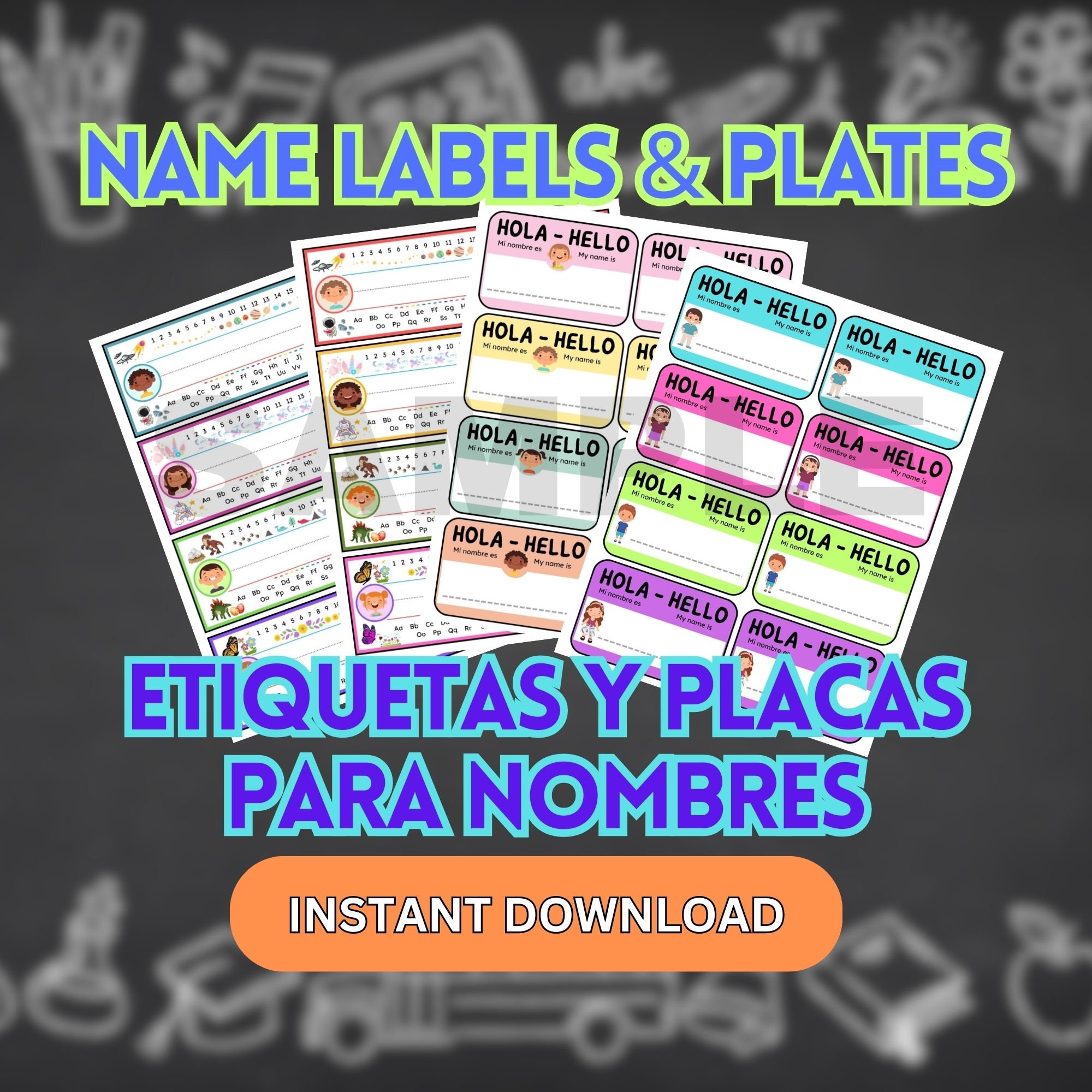 Printable Name Bilingual Labels and Desk Name Plates for School ...