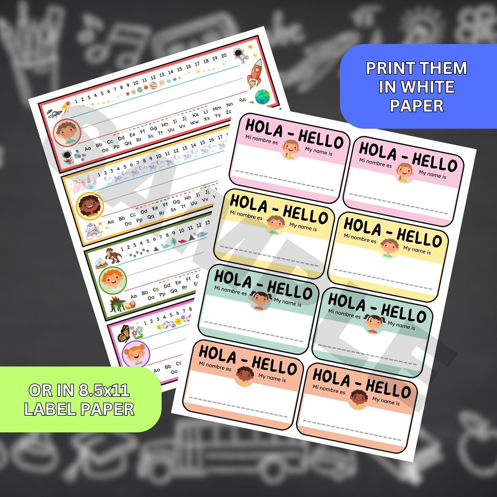 Printable Name Bilingual Labels and Desk Name Plates for School ...