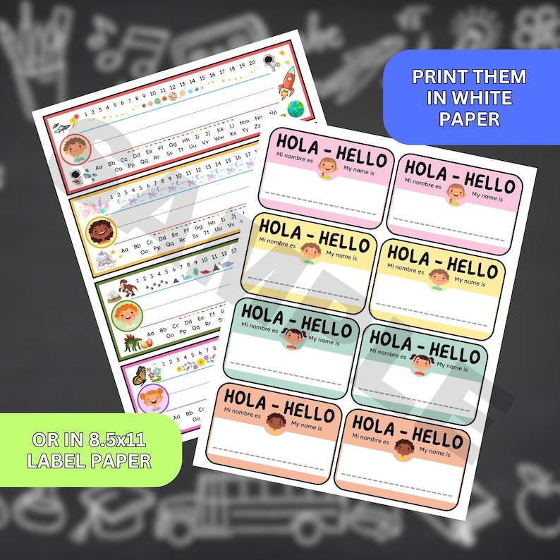 Printable Name Bilingual Labels and Desk Name Plates for School ...