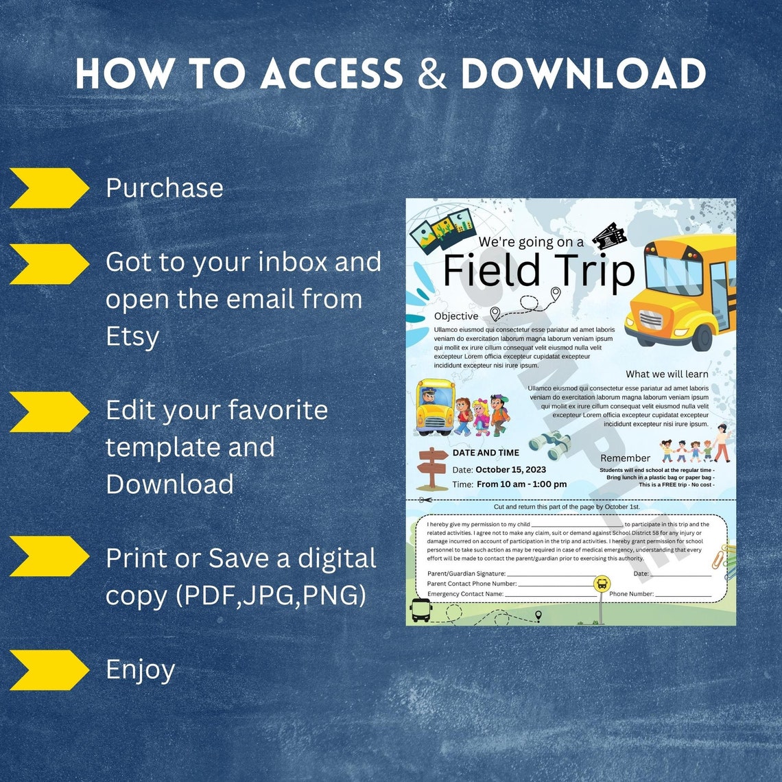 Bilingual Field Trip Museum Slip Permit Template, Permiso De Excursión ...