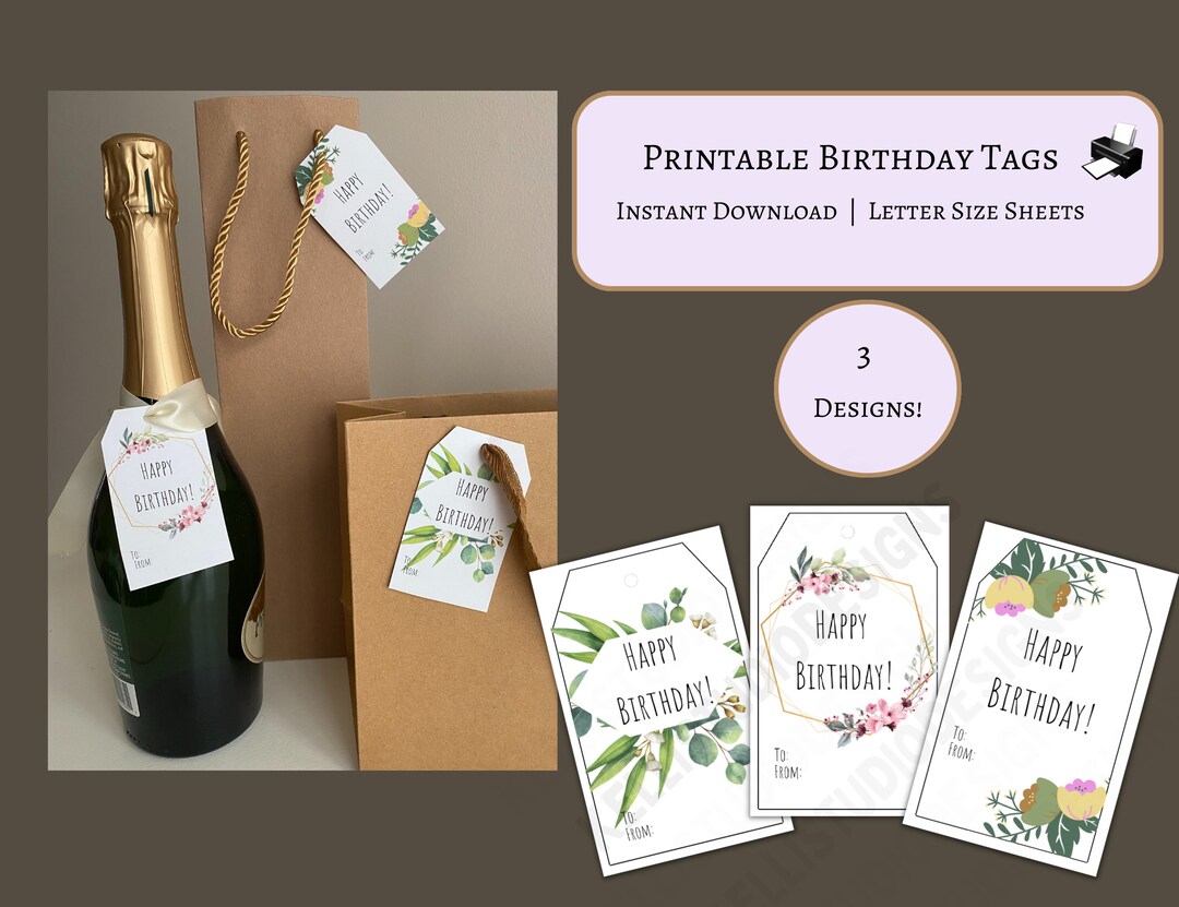 Printable Happy Birthday Tags | Birthday Favor Tags | Birthday Gift ...