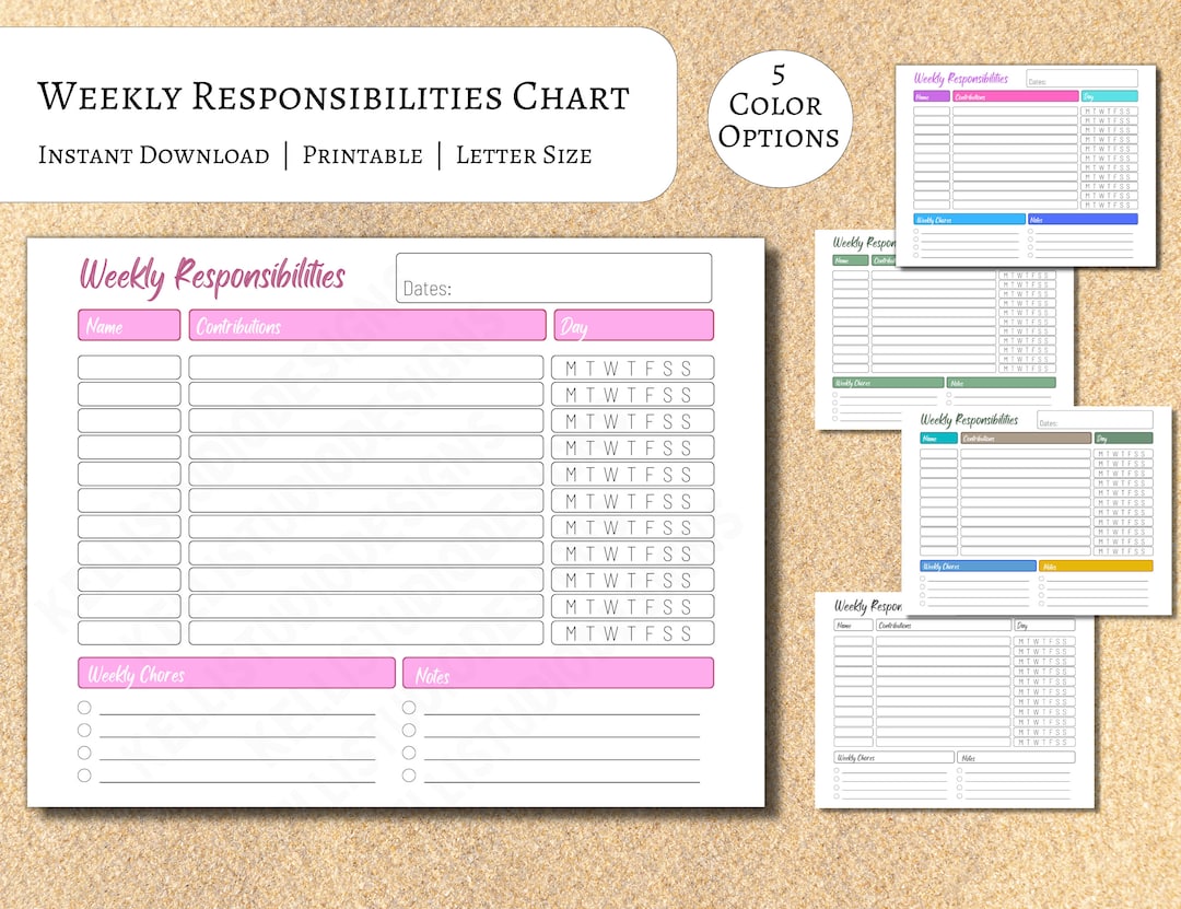 Printable Chore Chart Responsibility Chart Kids Chore Chart Weekly and ...